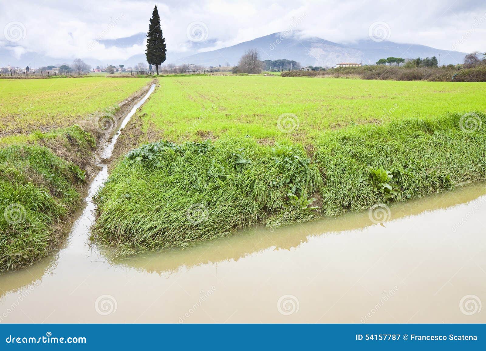 Full Water Ditch in a Field after Torrential Rain Stock Image - Image ...