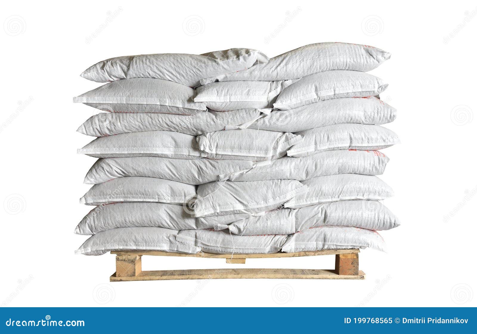 Full White Bags Stacked on a Pallet on Isolated White Background Stock ...