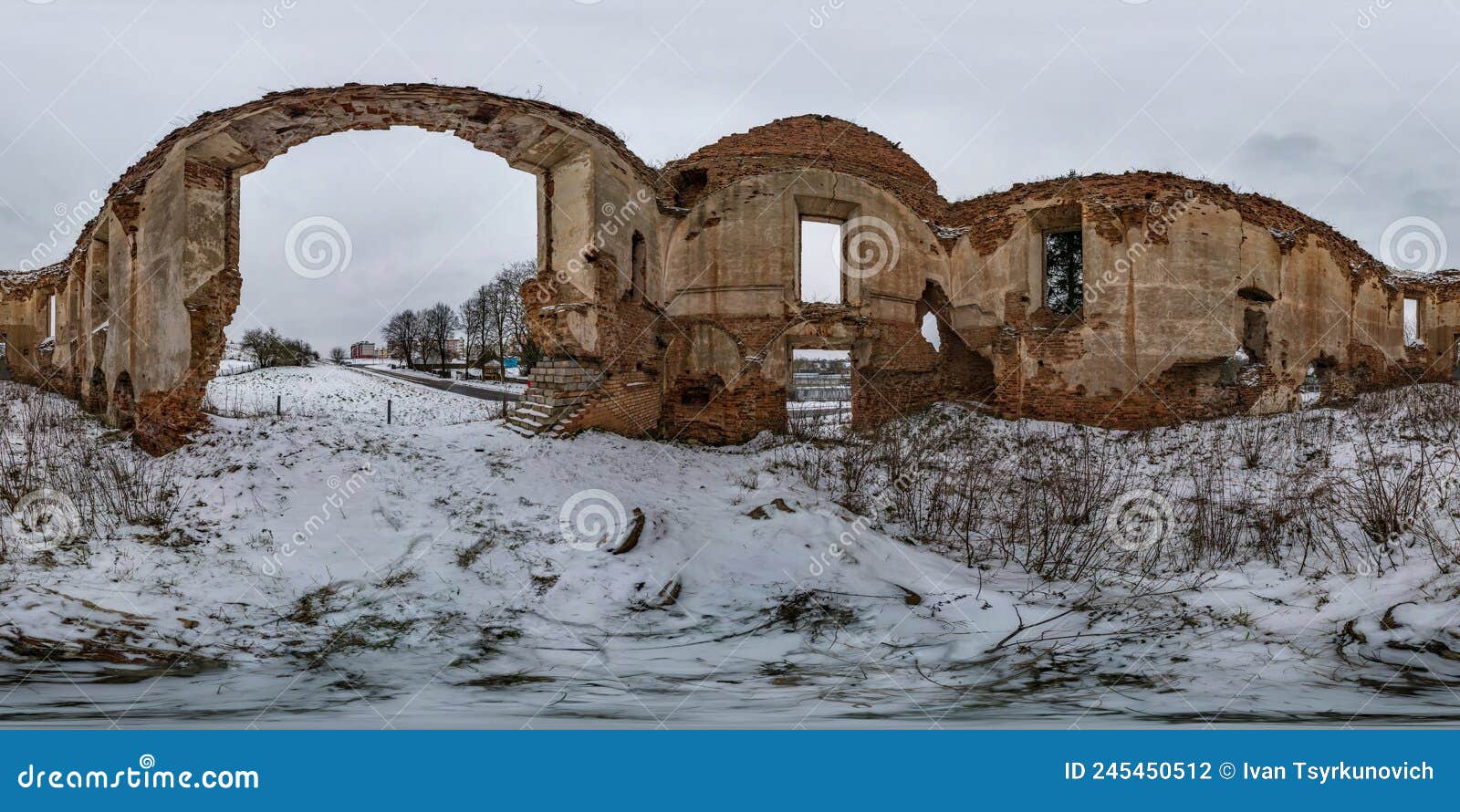 Full Winter Hdri Panorama 360 Degrees Angle View Inside Ruins of Old ...