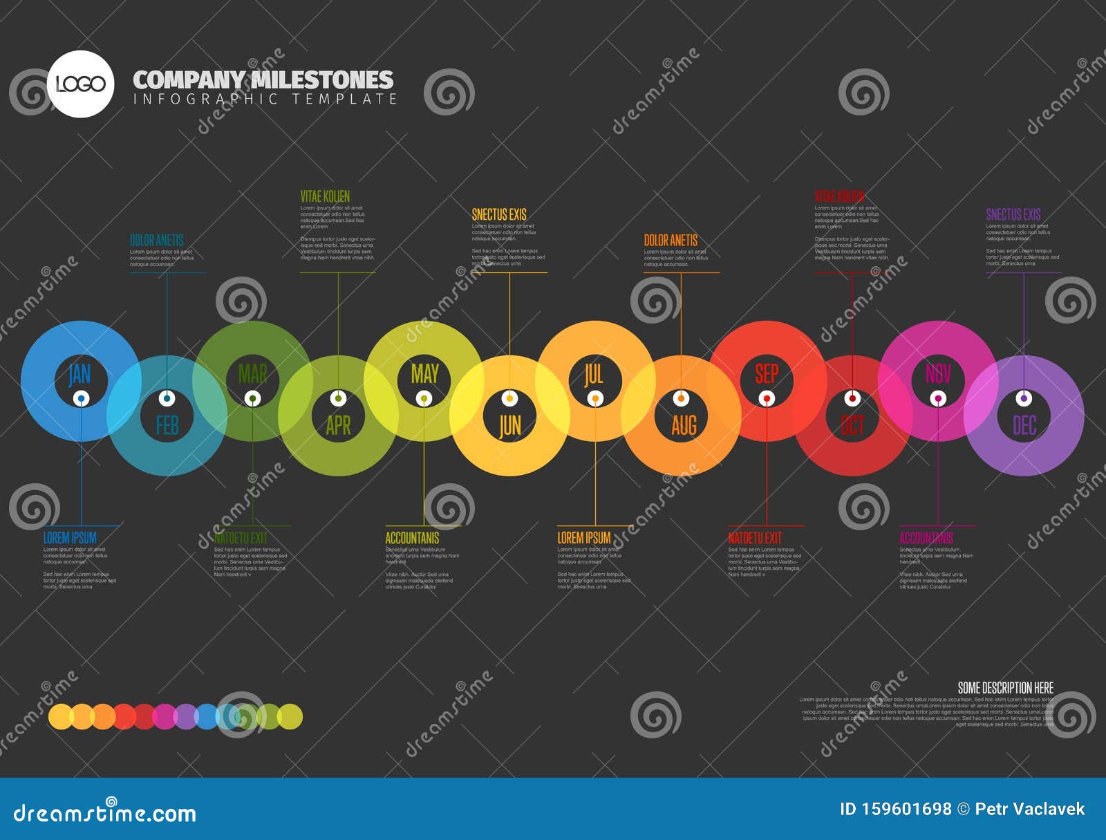 Full Year Timeline Template - Dark Version with Circles Stock Vector ... Full Year Timeline Template - Dark Version with Circles Stock Vector ...