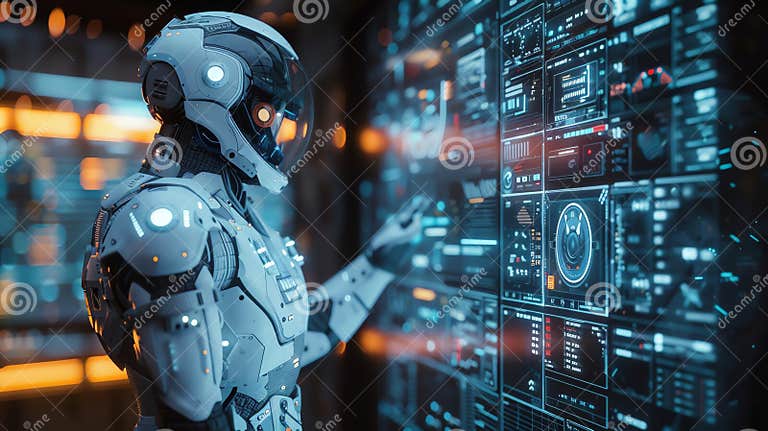 Fullbody Android Conducting Security Audits, Digital Safety, Futuristic ...