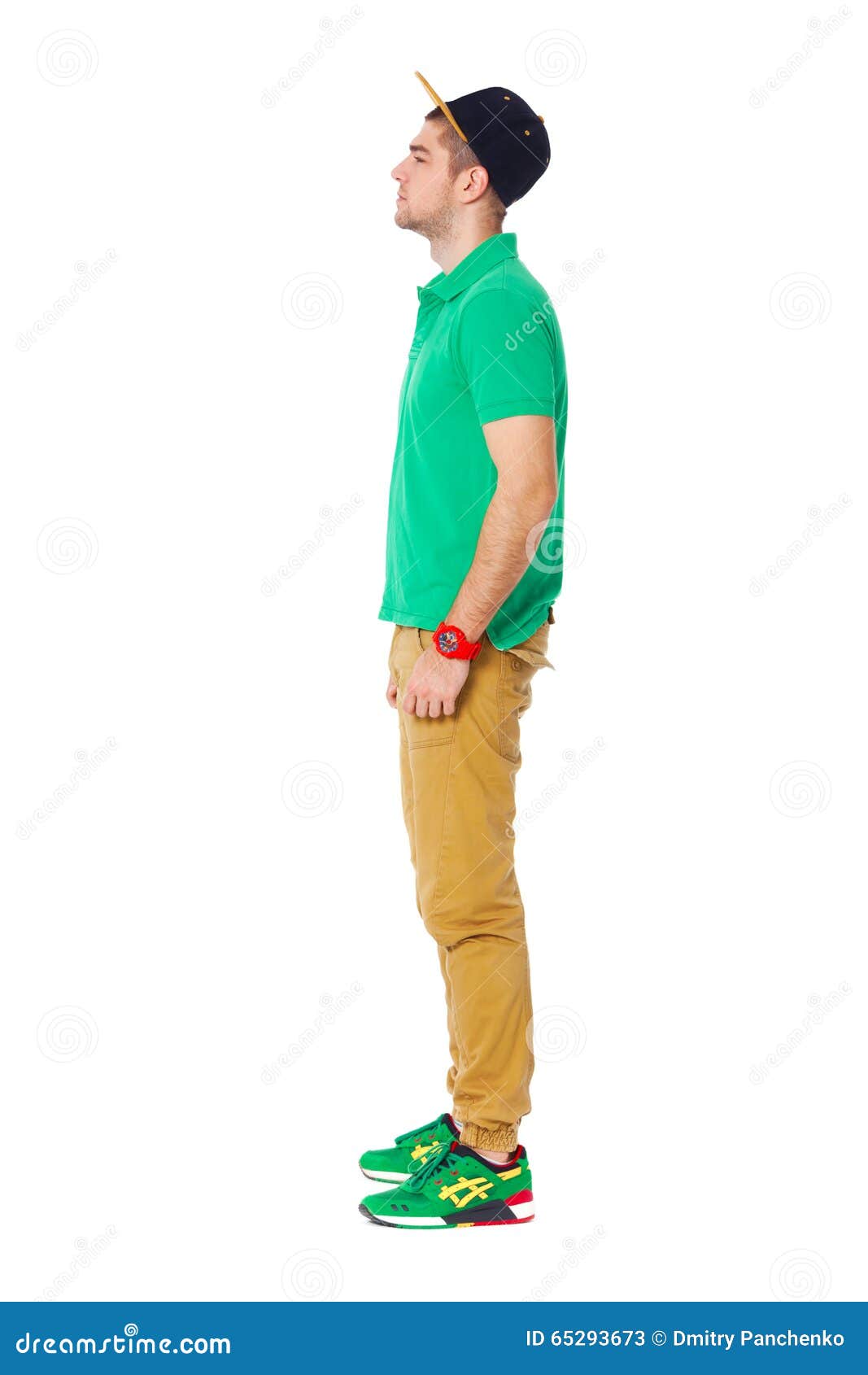 Fullbody Profile View Of Handsome Businessman On Dark Gray Background ...