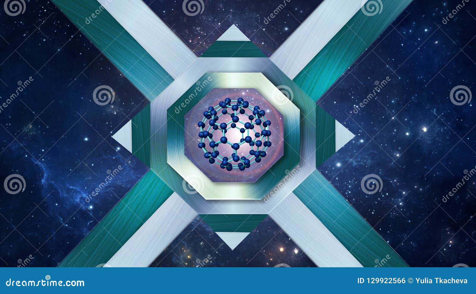 Fullerene Molecule in the Center of the Octagon, Cosmic Navy Blue ...
