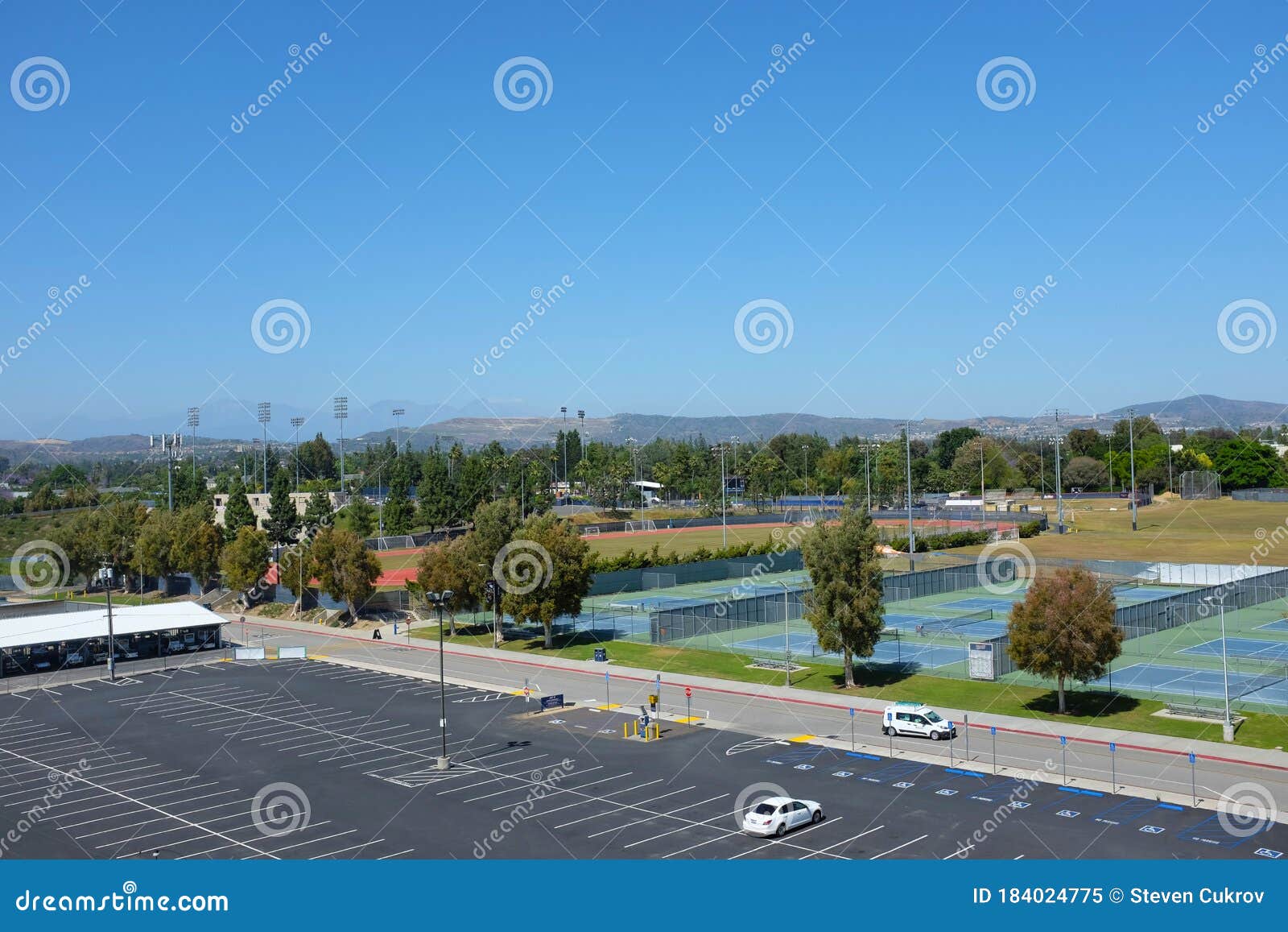 FULLERTON CALIFORNIA - 22 MAY 2020: Overview of the Athletic Fields ...