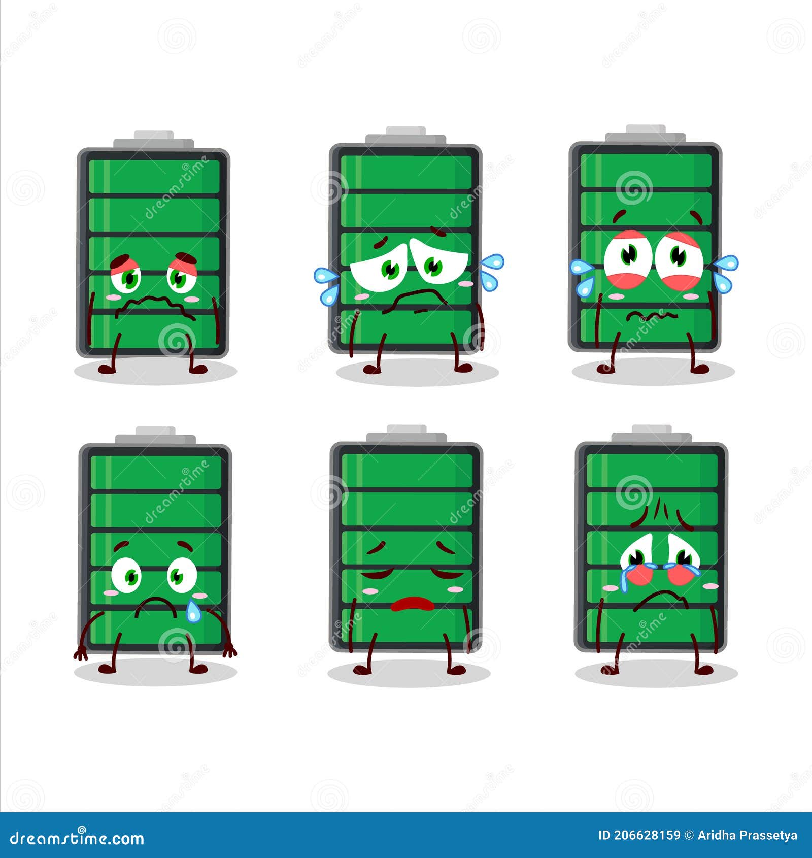 Fully Charge Battery Cartoon Character with Sad Expression Stock Vector ...