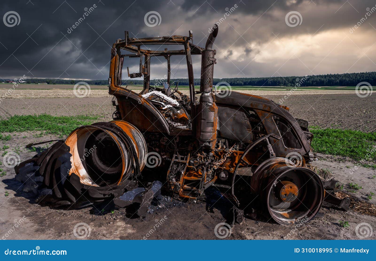 Fully Destroyed Burnt Down Tractor Stock Image - Image of destroyed ...