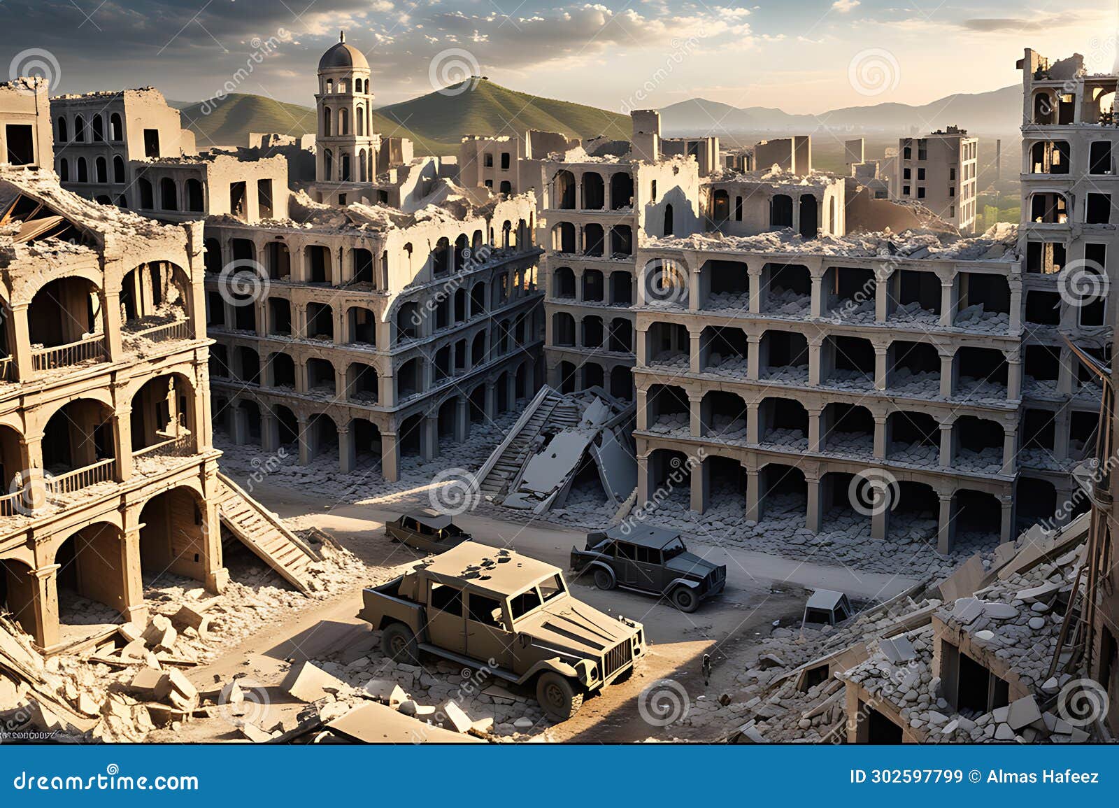 Fully Destroyed and Ruined Buildings in War Stock Illustration ...