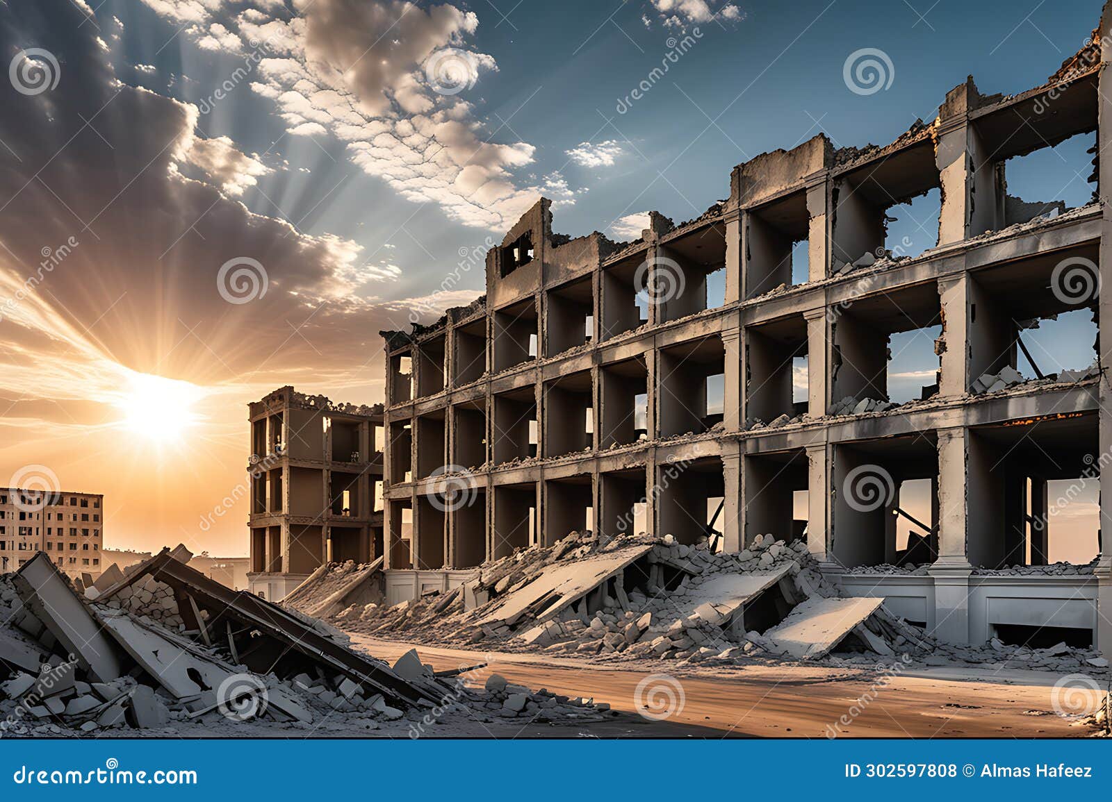 Fully Destroyed and Ruined Buildings in War Stock Illustration ...