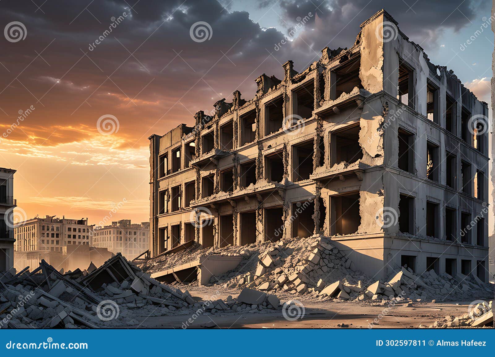 Fully Destroyed and Ruined Buildings in War Stock Illustration ...