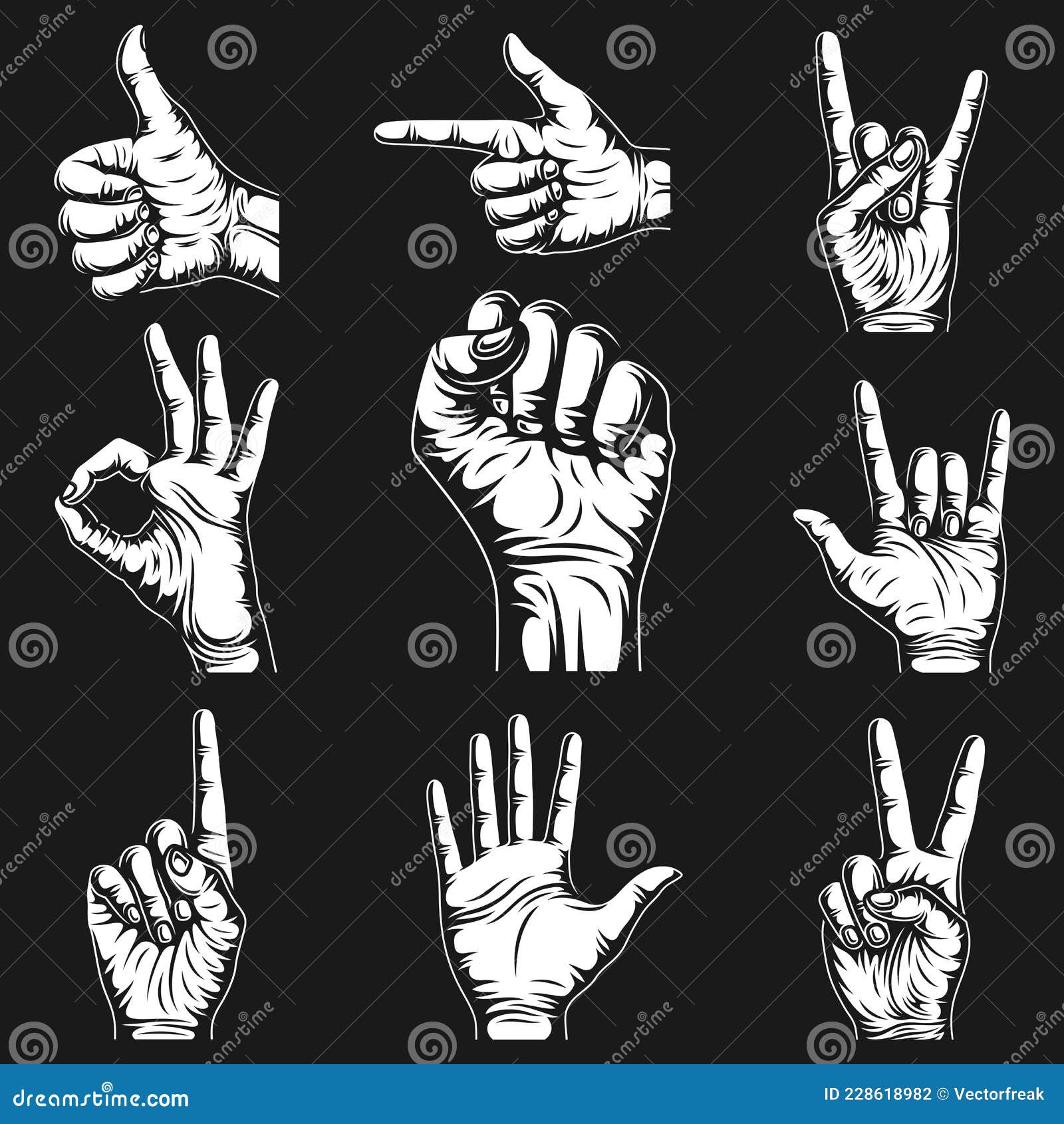 Hand Signs and Gestures Collection Vector Graphic Stock Vector ...