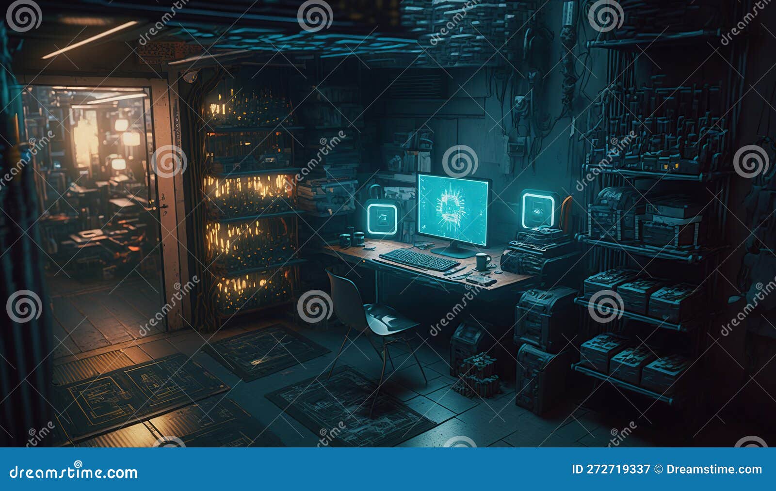 A Fully Equipped Hacker S Lair. Generative Ai Stock Illustration ...