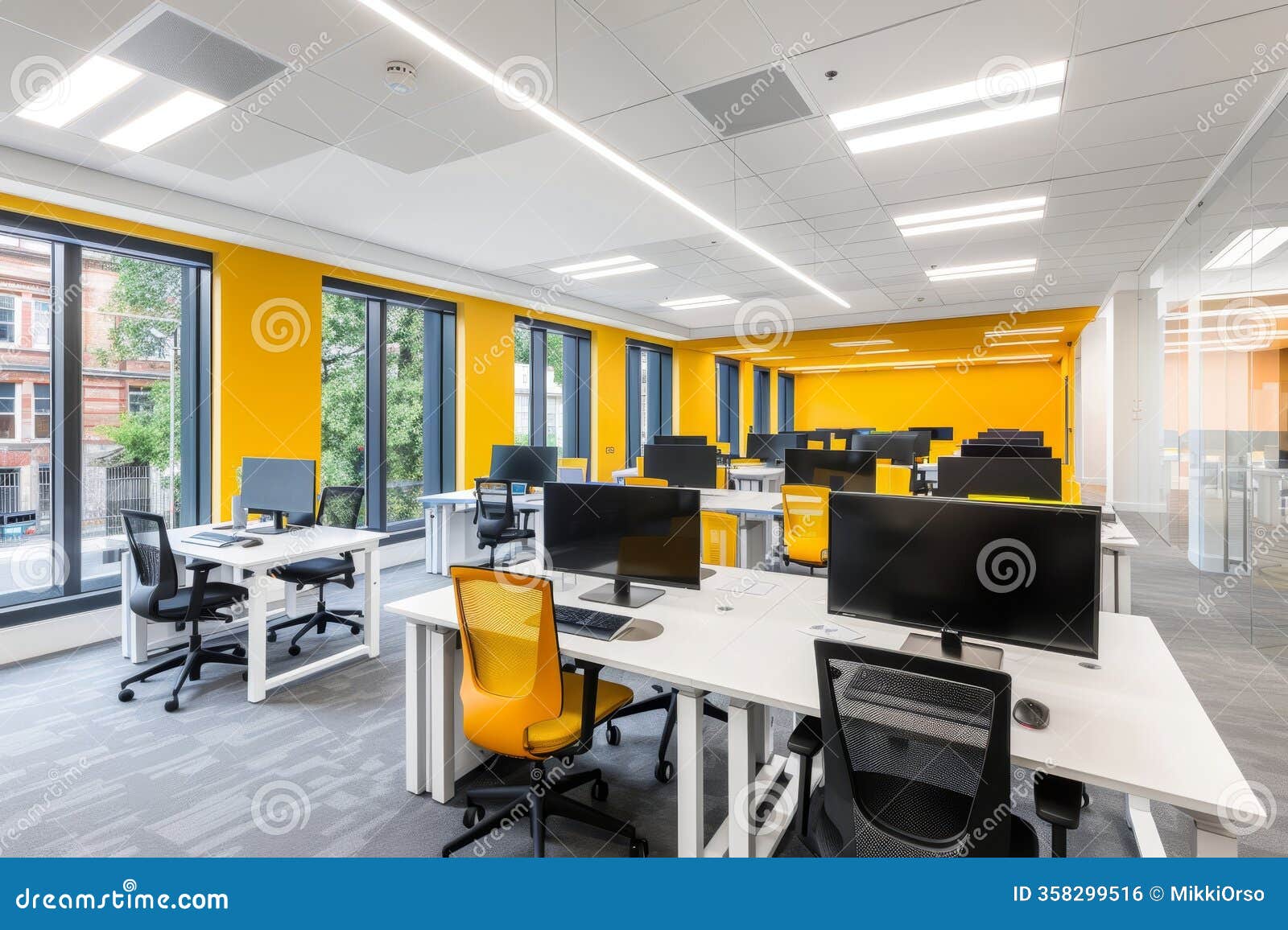 Fully Equipped Modern Office Space with Desks and Ergonomic ...