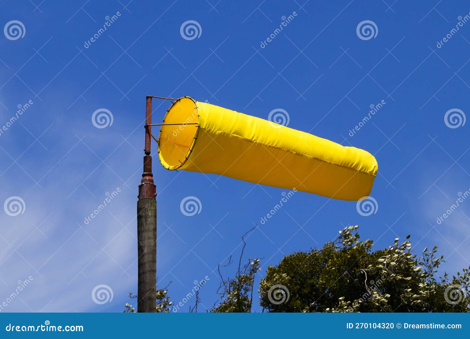Fully Erect Bright Yellow Wind Indication Sock Stock Photo - Image of ...