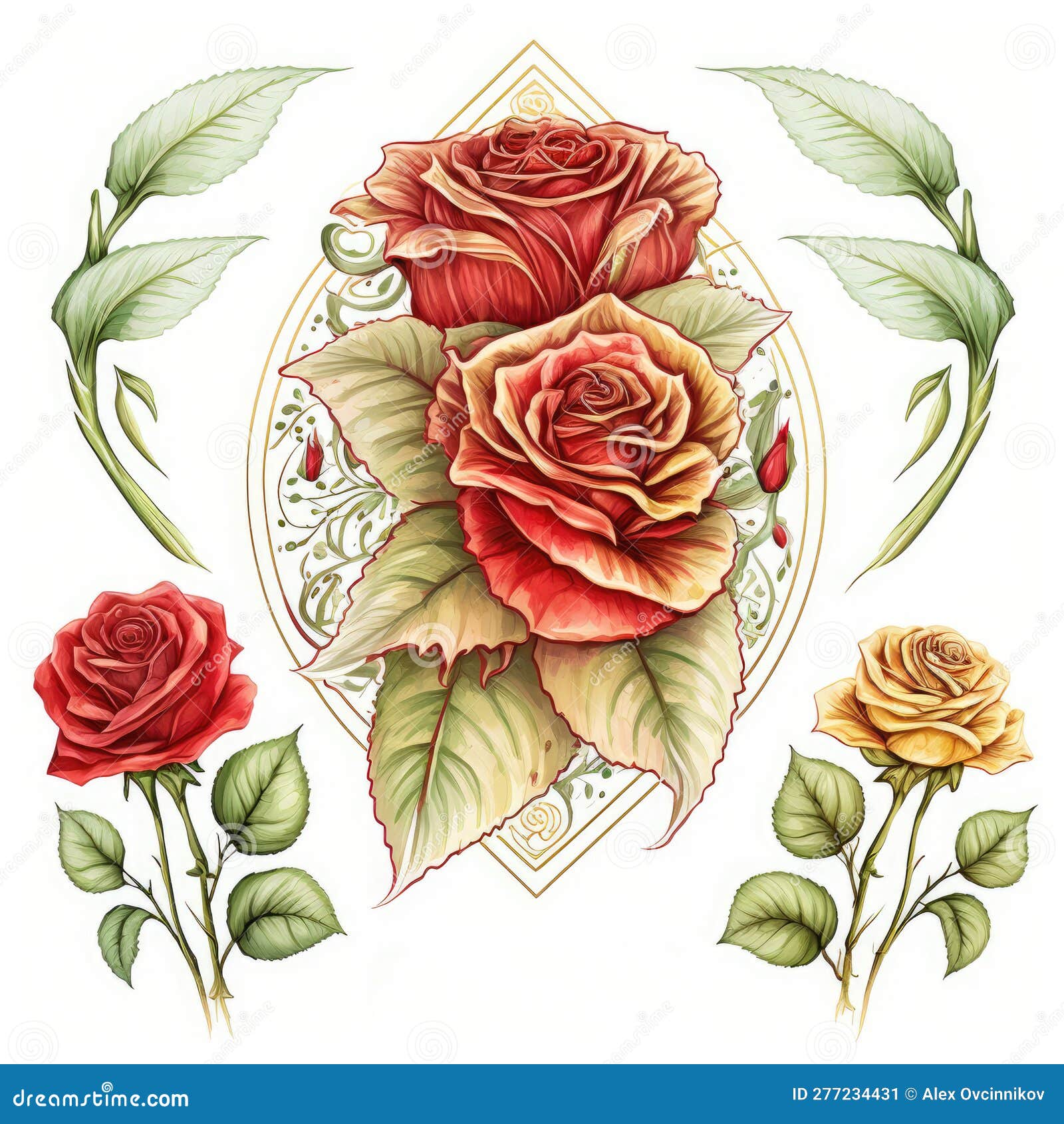 Fully Formed Red Rose Element Set for Scrapbooking and Invitations ...