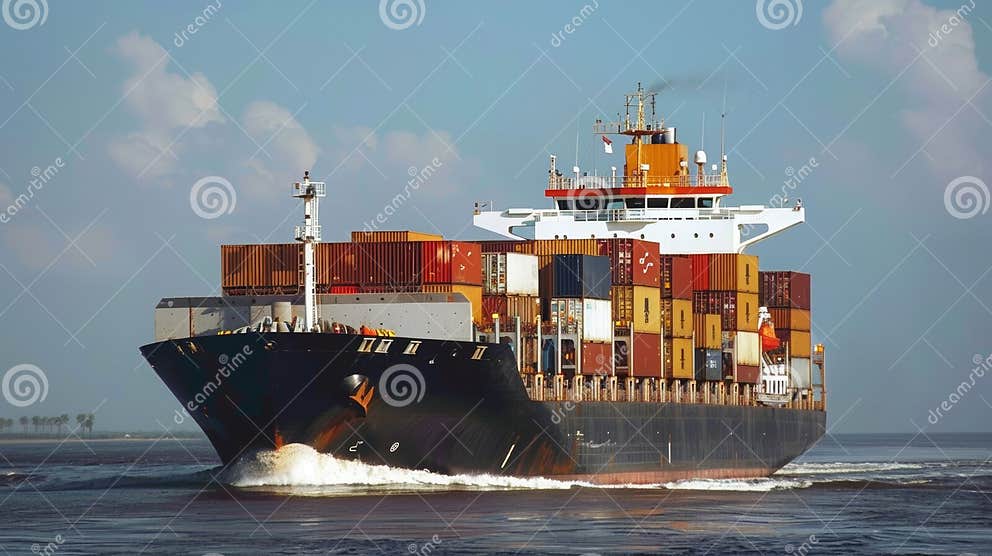 Fully Laden Container Ship Navigating Coastal Waters Stock Image ... Fully Laden Container Ship Navigating Coastal Waters Stock Image ...