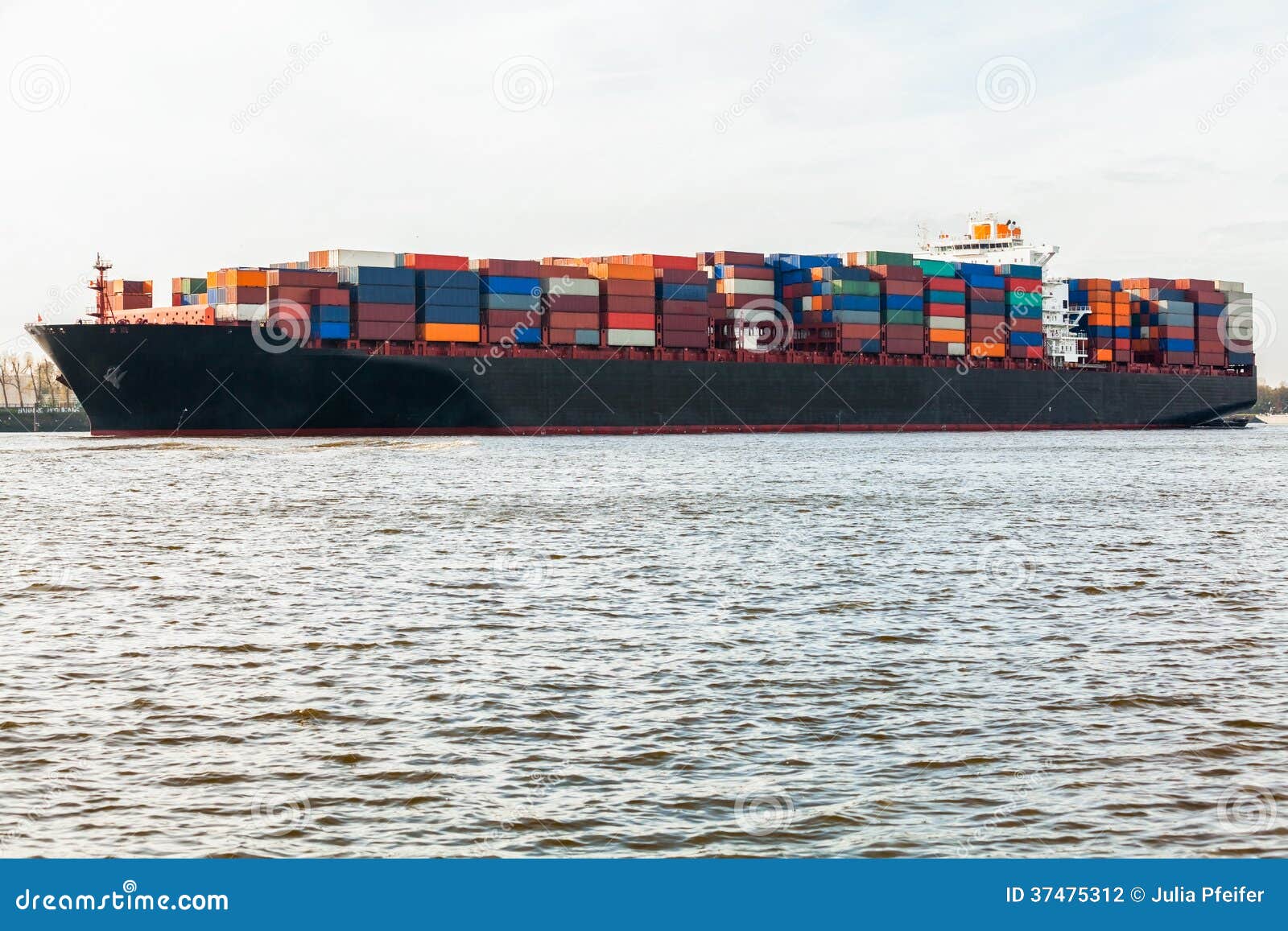 Fully Laden Container Ship in Port Stock Photo - Image of barge ...