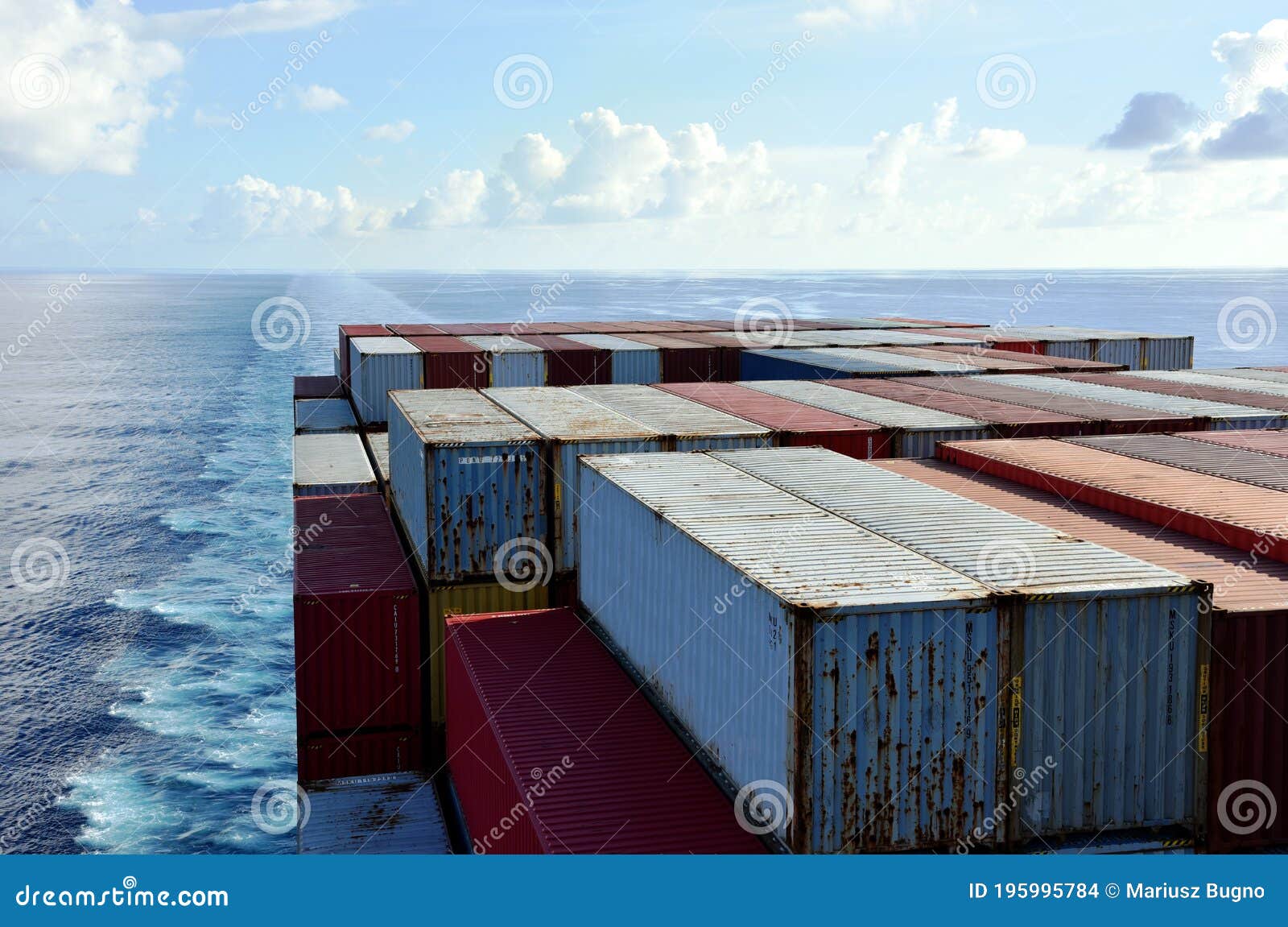 Stack of the Containers Loaded on the Aft of the Cargo Ship. Stock ...