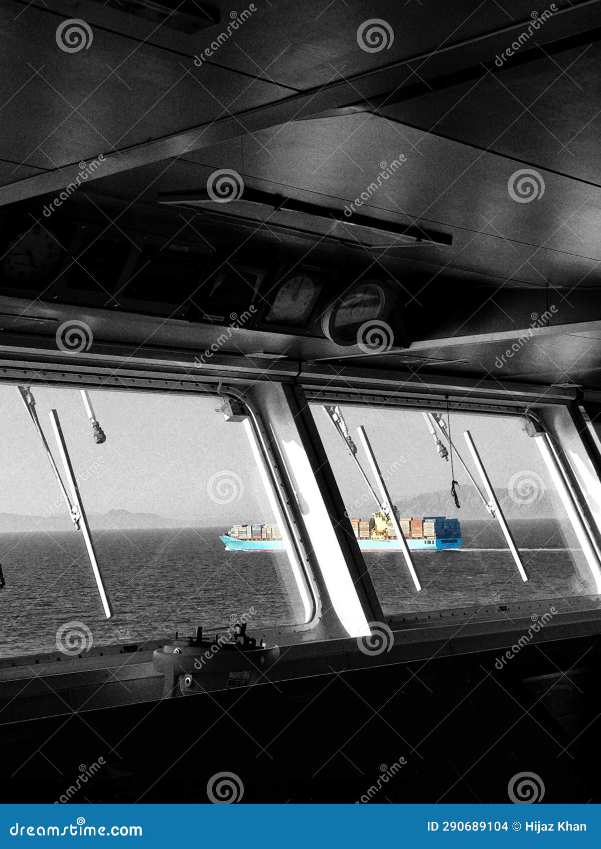 A Fully Loaded Container Vessel Over Taking the Bulk Carrier Ship Stock ...