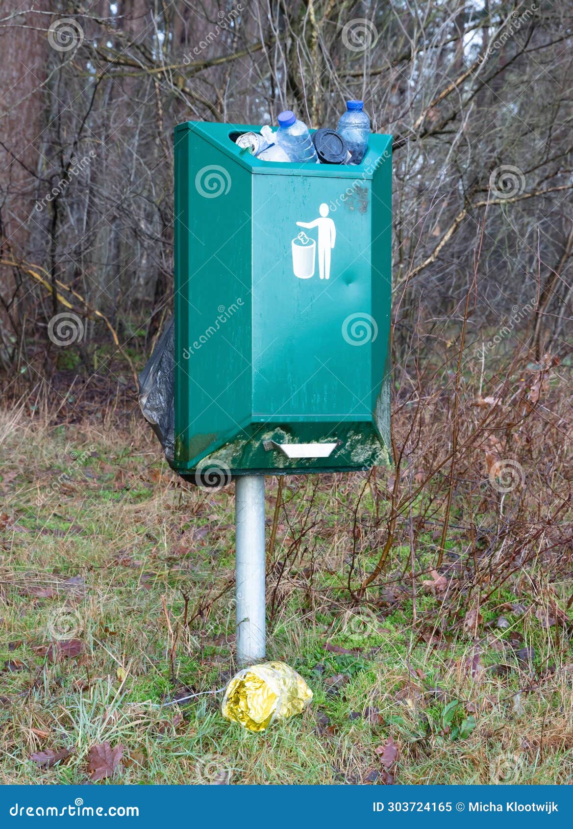 Fully Loaded Trash Bin in the Forest Stock Image - Image of bottle ...