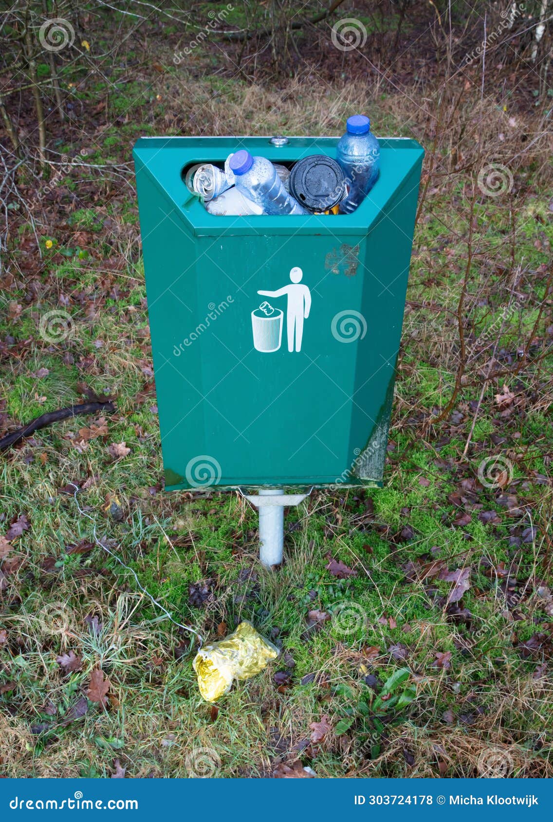 Fully Loaded Trash Bin in the Forest Stock Photo - Image of metal ...
