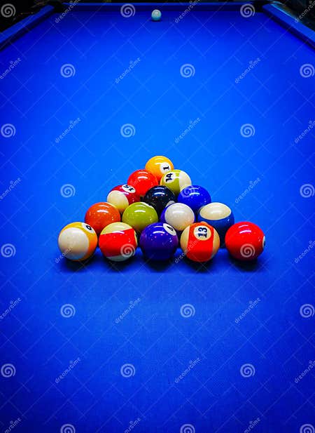 Fully Set Pool Table. Top View of Pool Table with 16 Balls Stock Photo ...