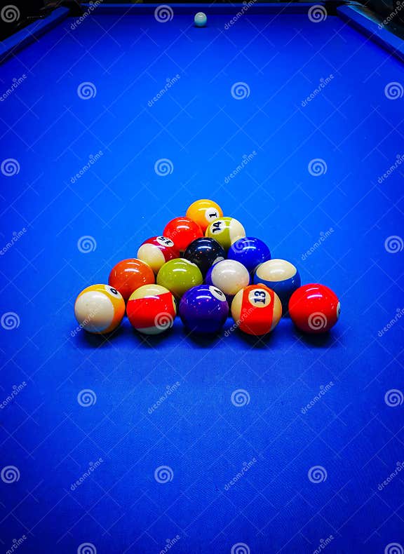 Fully Set Pool Table. Top View of Pool Table with 16 Balls Stock Photo ...
