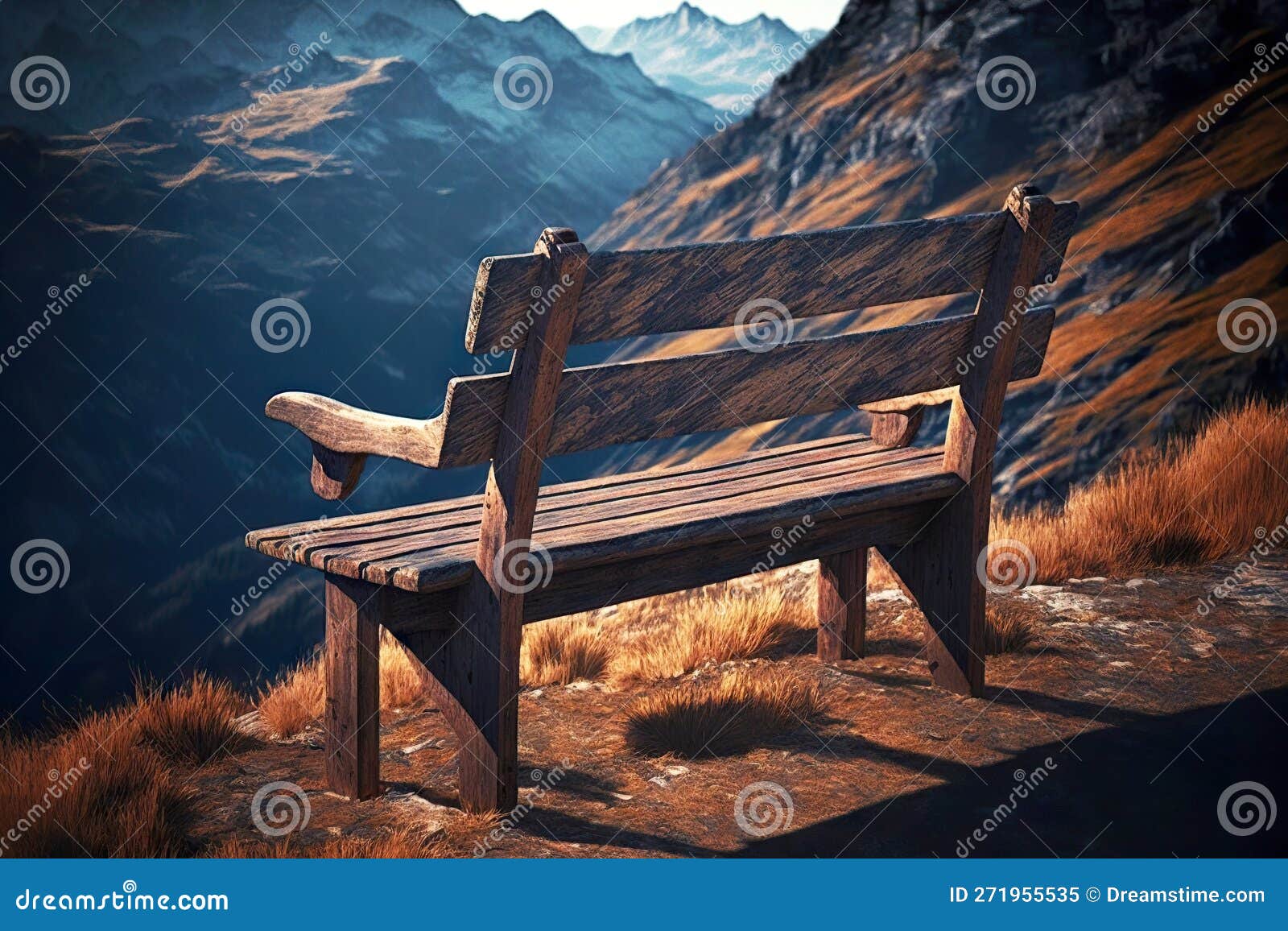 Fully Wooden Empty Bench in Mountain Stands at Cliff Stock Image ...
