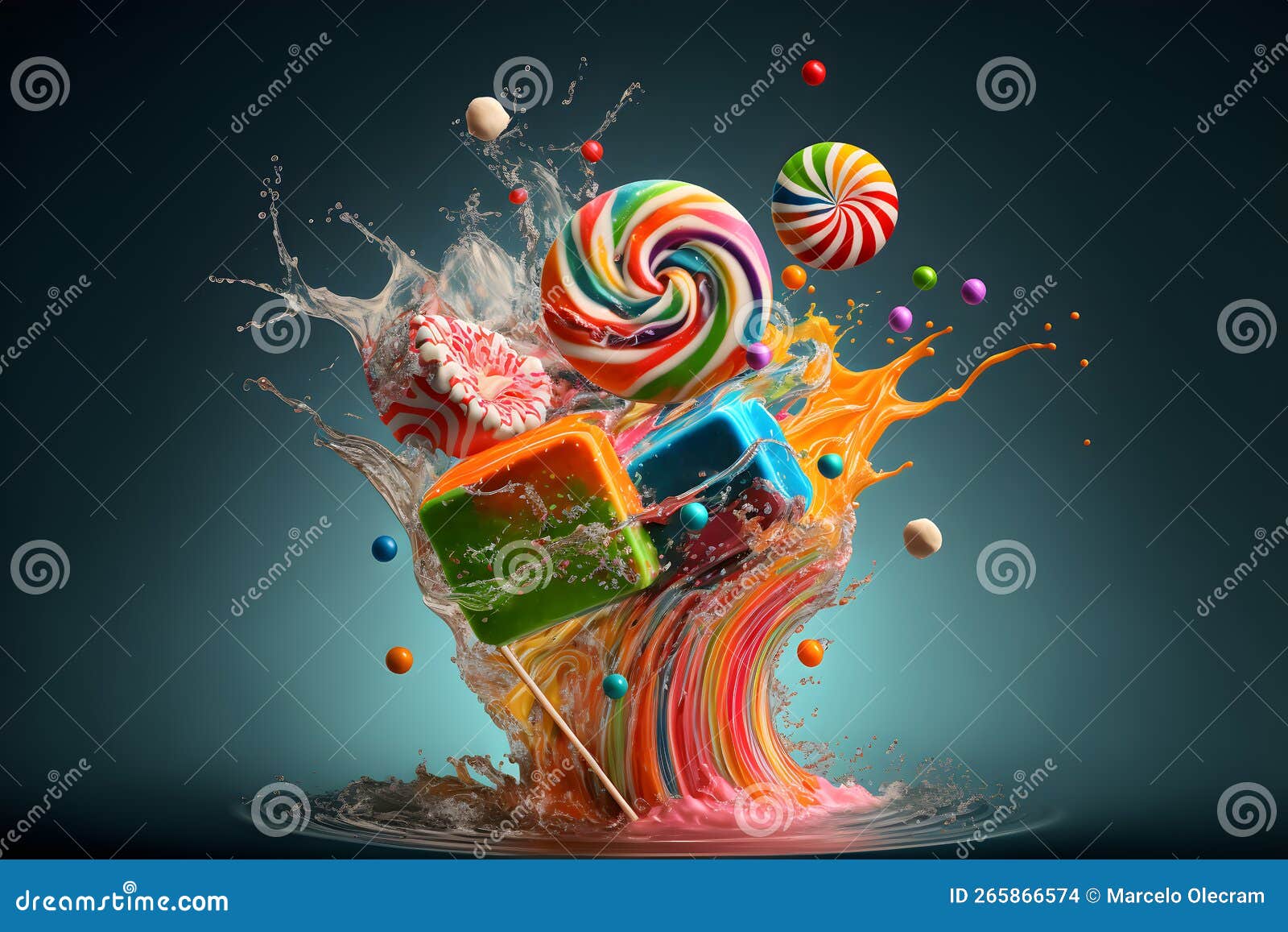 Fun Abstract Composition with Different Colorful Elements. Splashing of ...