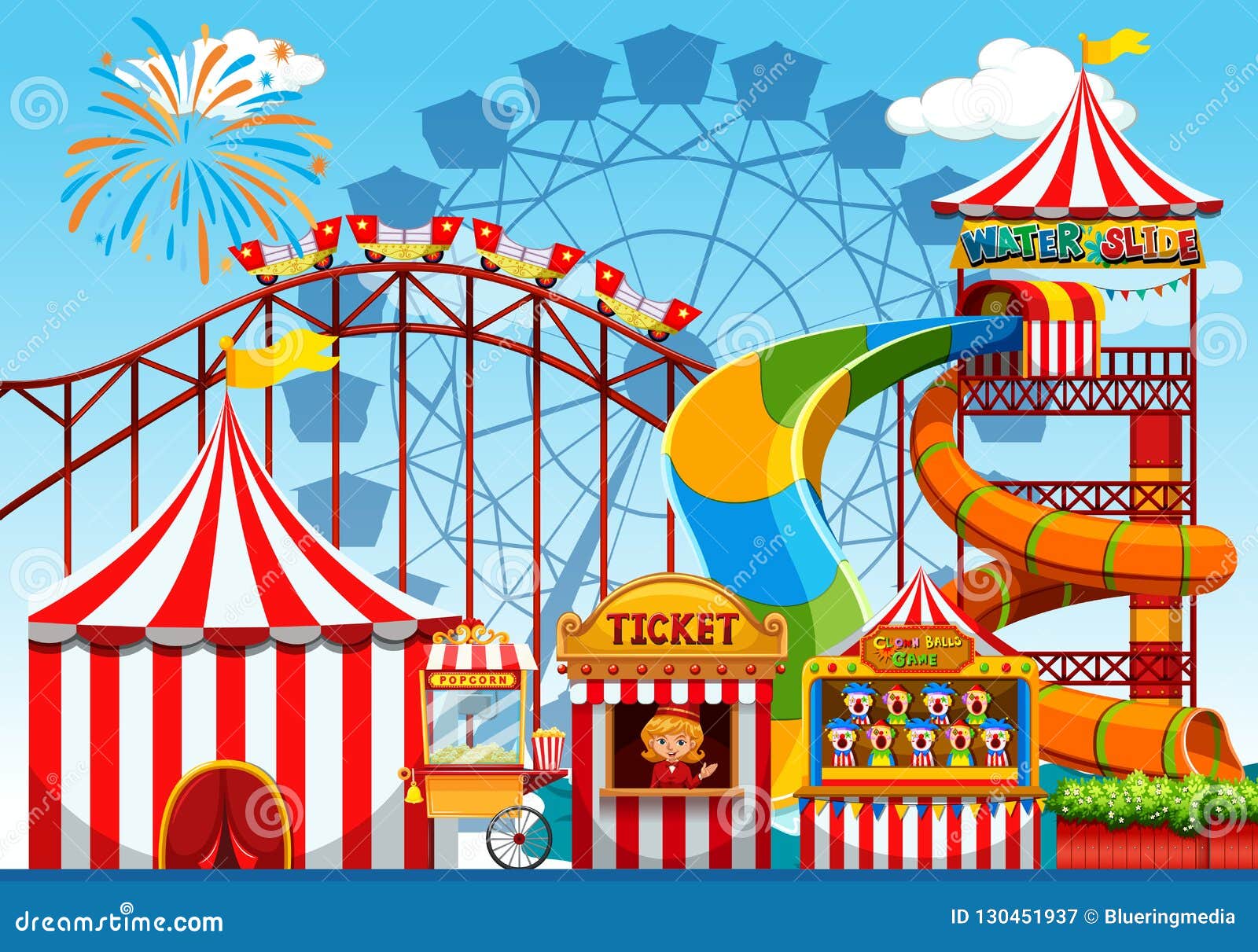 Amusement Park Design Elements Set, Merry Go Round, Inflatable ...