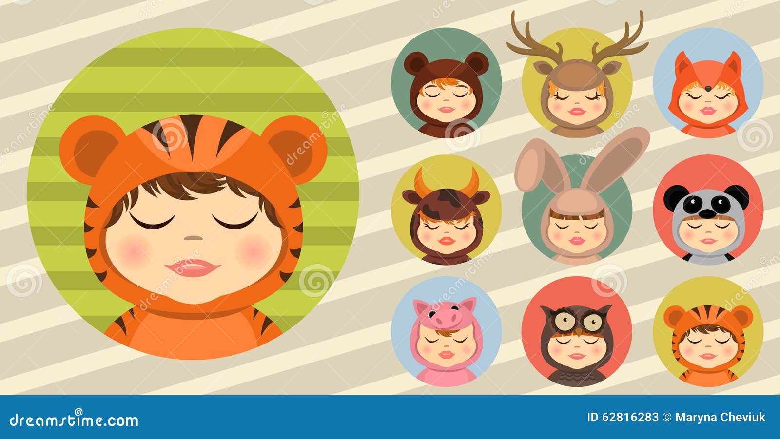 Fun Animal Costumes, Avatars Set Stock Illustration - Illustration of ...