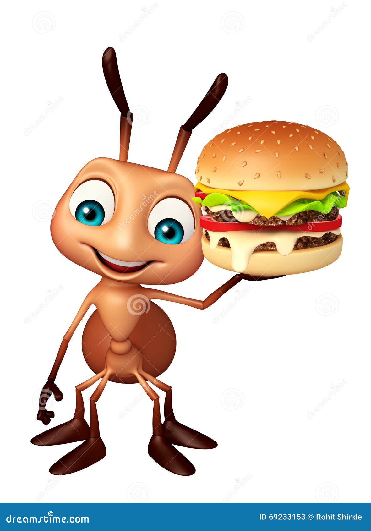 Fun Ant Cartoon Character with Burger Stock Illustration - Illustration ...