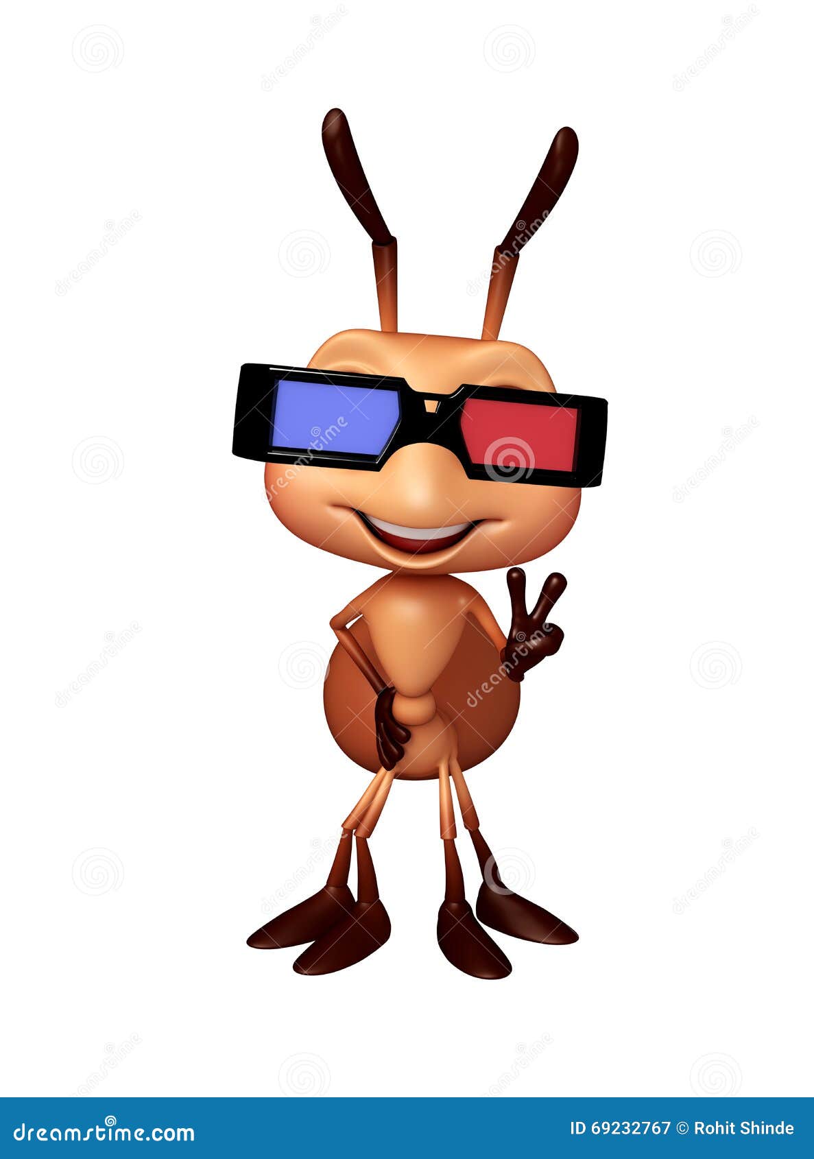 Fun Ant Cartoon Character with 3D Glasses Stock Illustration ...