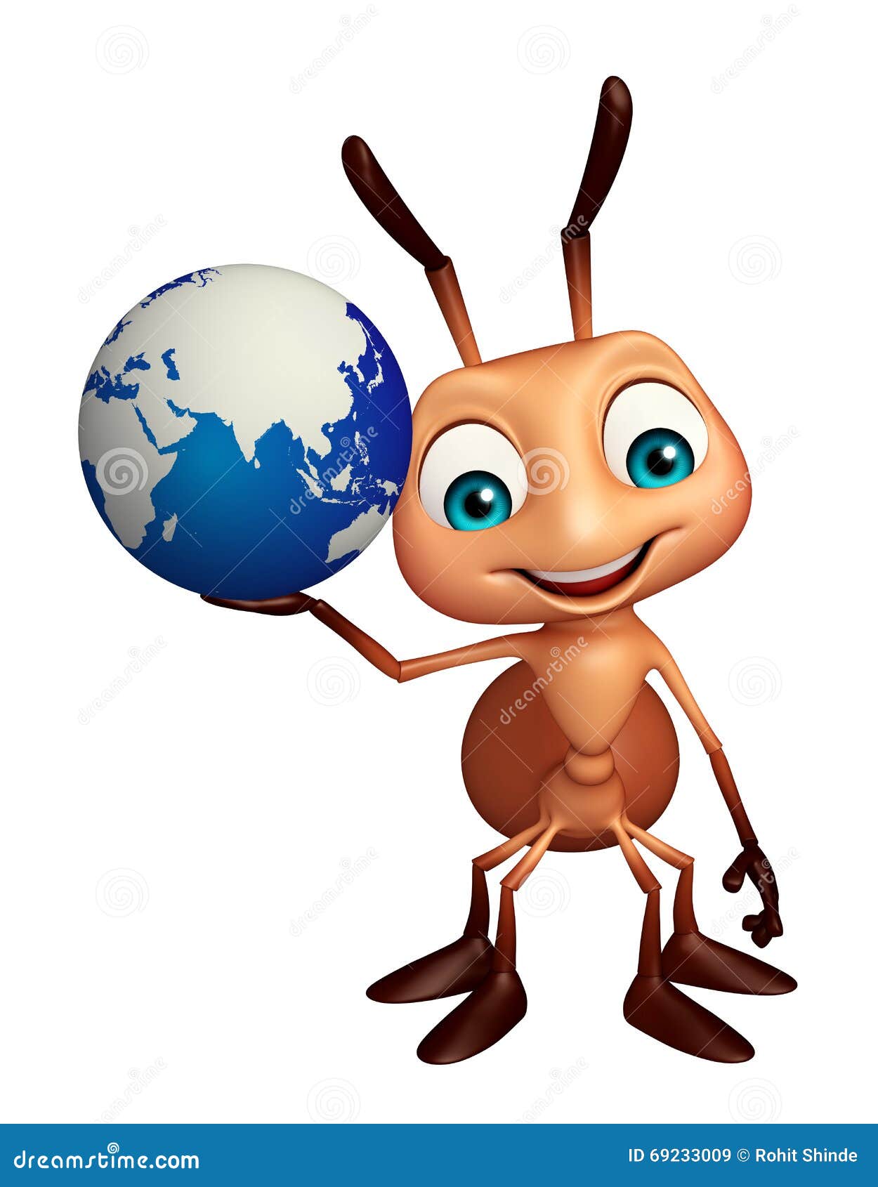 Fun Ant Cartoon Character with Earth Stock Illustration - Illustration ...