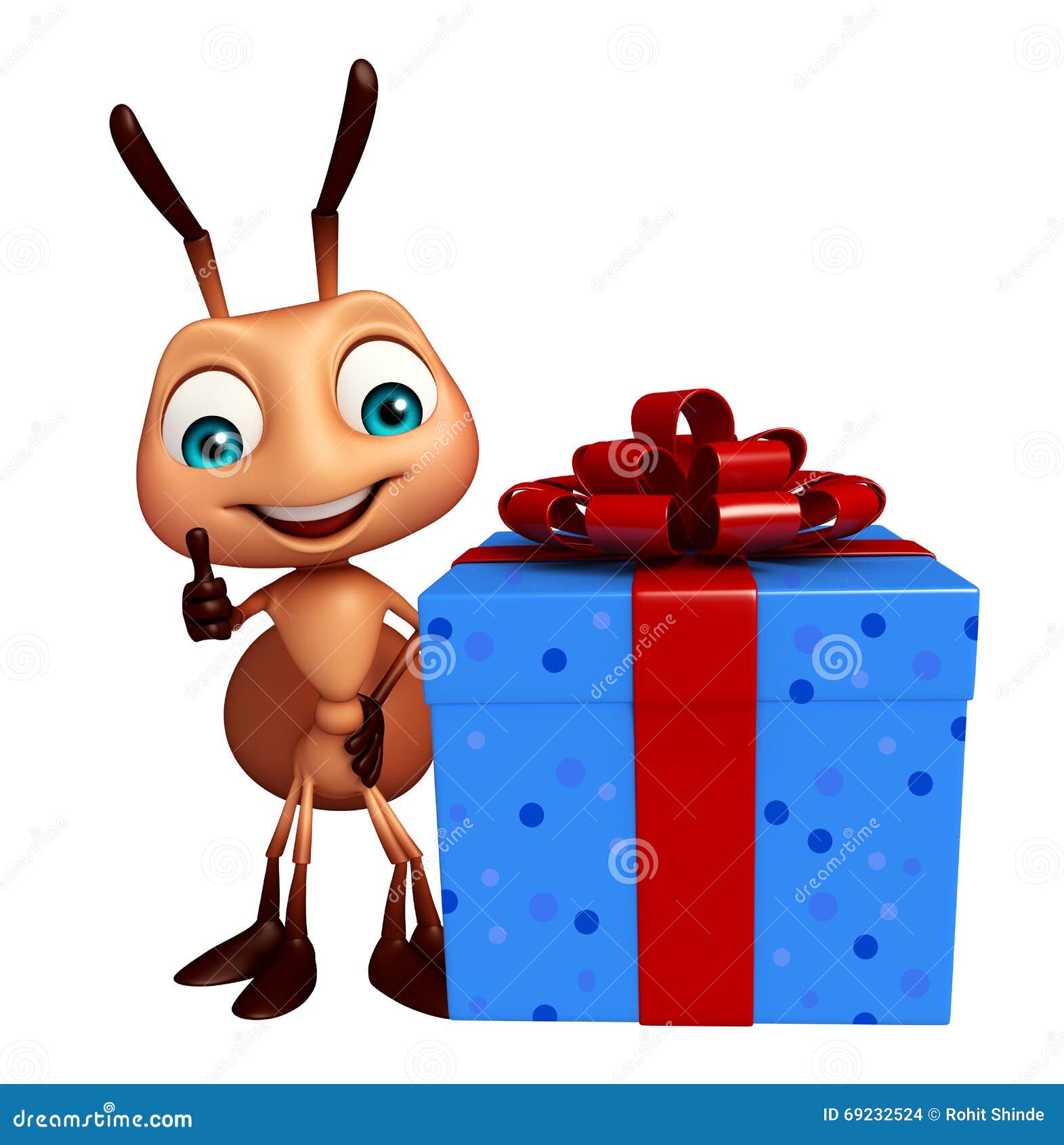 Fun Ant Cartoon Character with Gift Box Stock Illustration ...