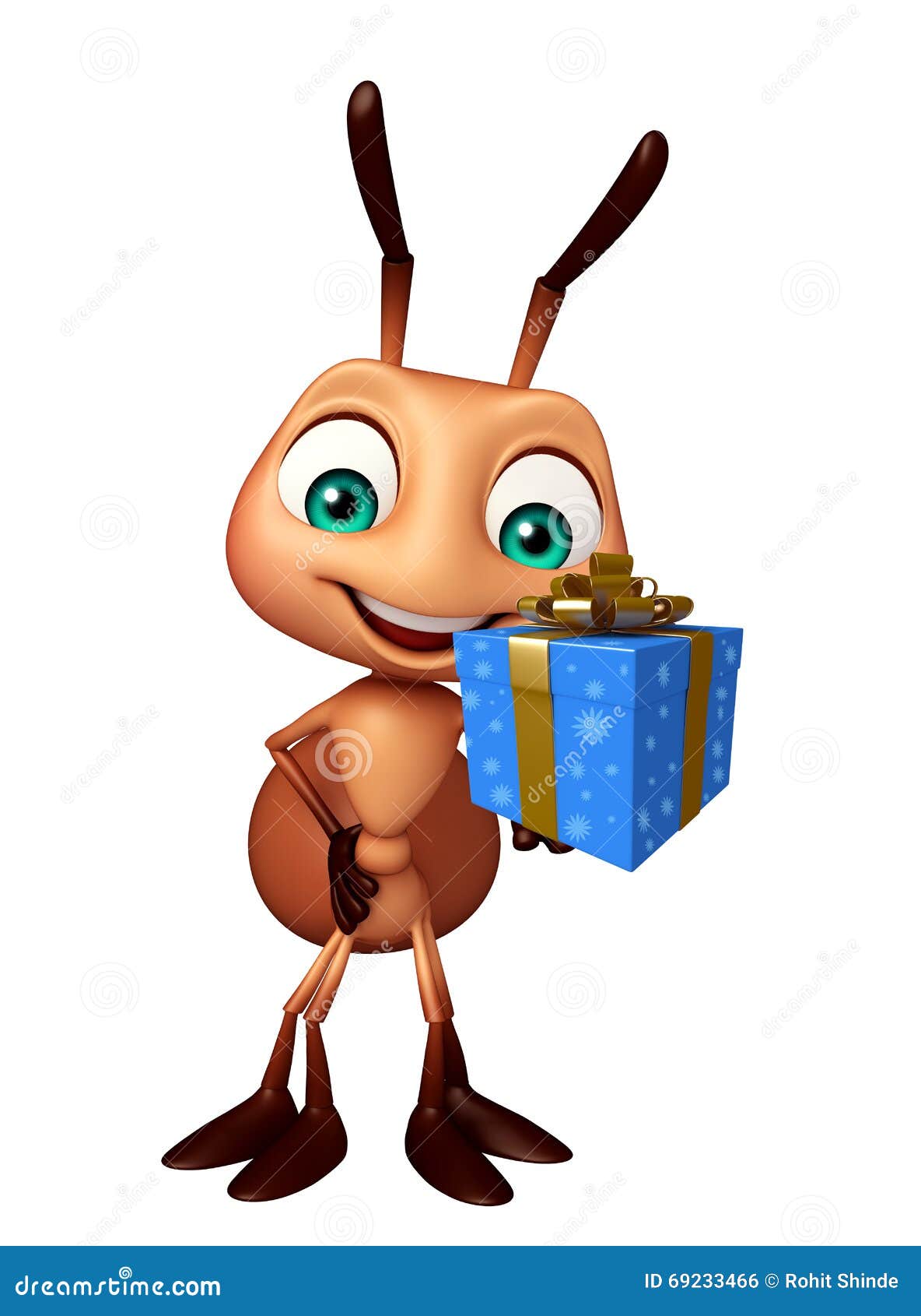 Fun Ant Cartoon Character with Gift Box Stock Illustration ...