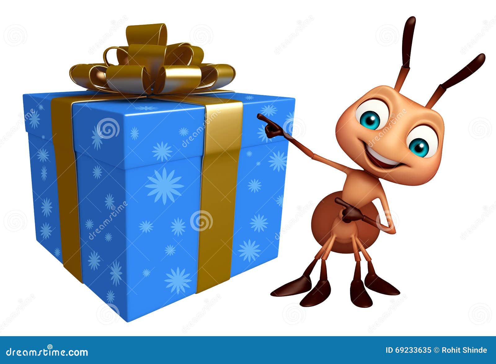 Fun Ant Cartoon Character with Gift Box Stock Illustration ...