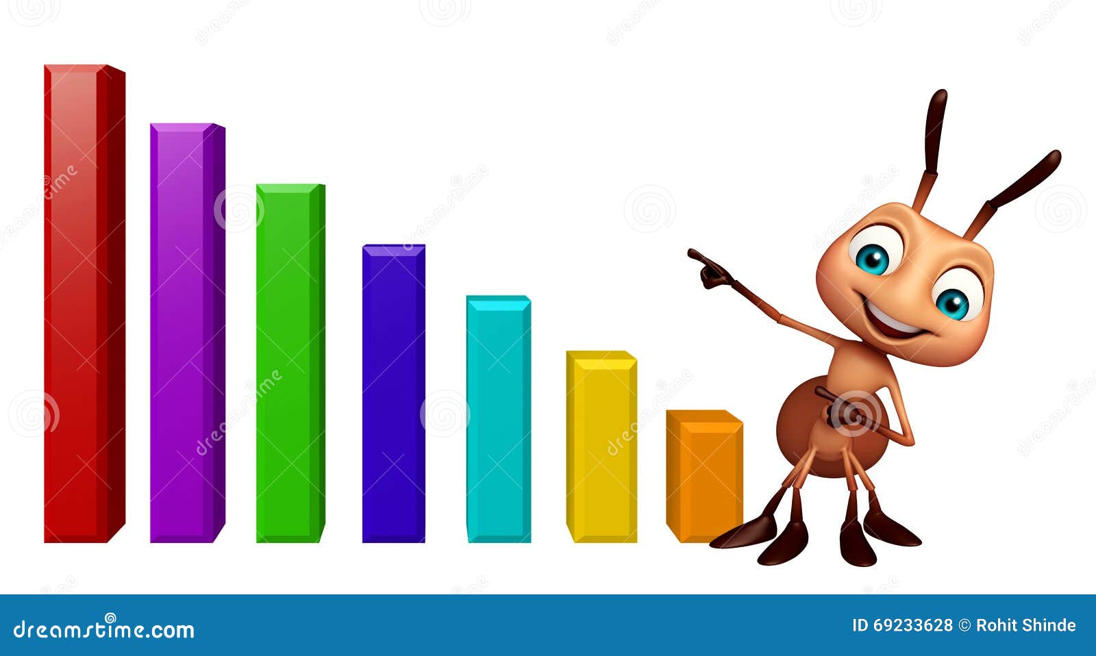 Fun Ant Cartoon Character with Graph Stock Illustration - Illustration ...