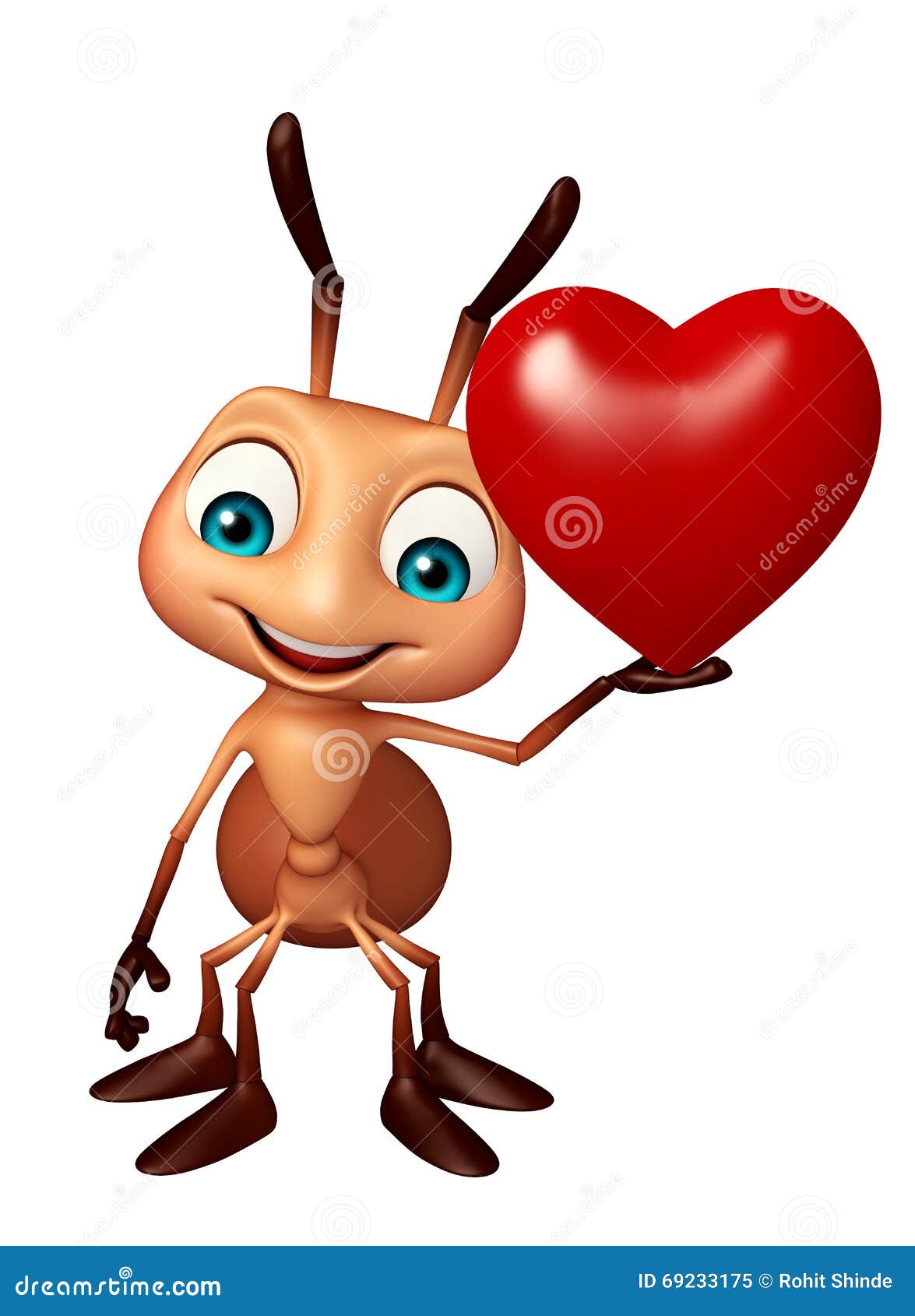 Fun Ant Cartoon Character with Heart Stock Illustration - Illustration ...