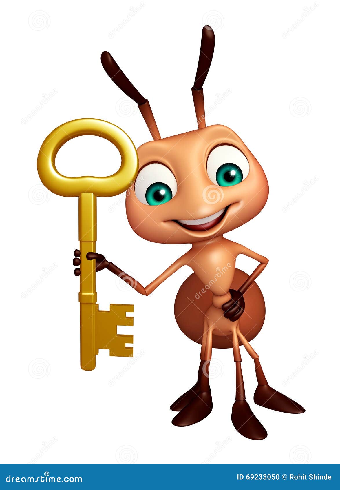Fun Ant Cartoon Character with Key Stock Illustration - Illustration of ...