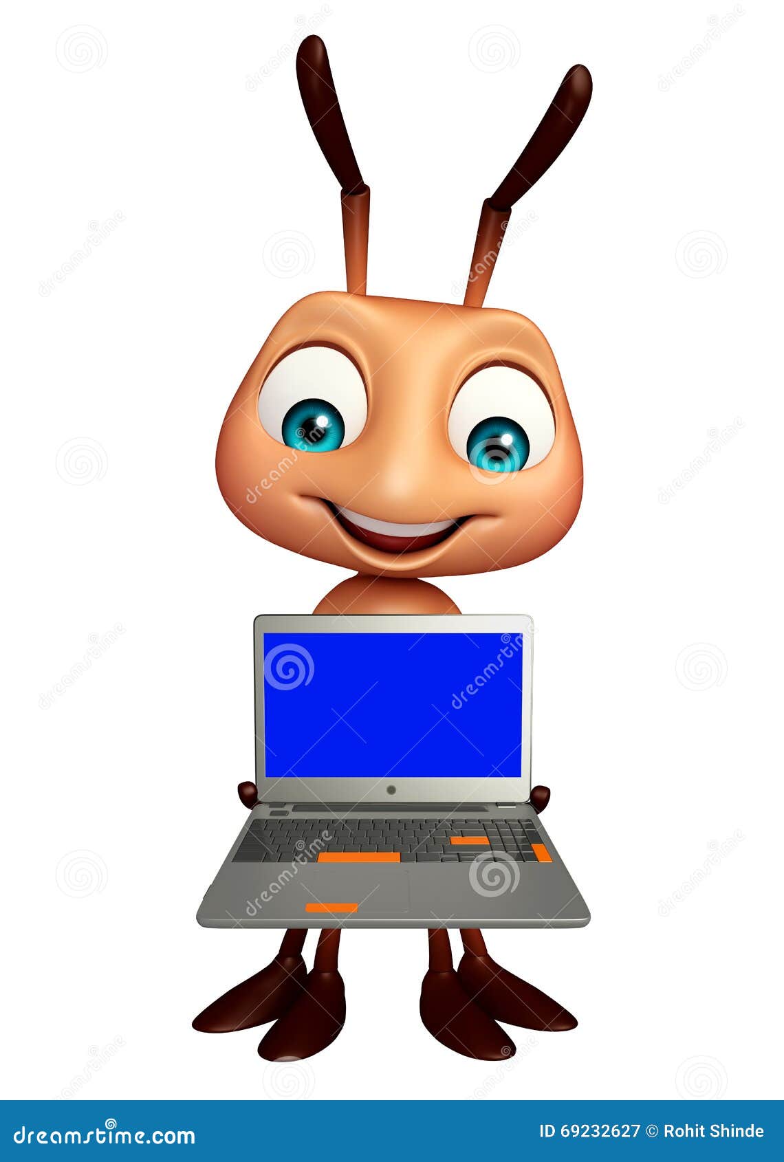 Fun Ant Cartoon Character with Laptop Stock Illustration - Illustration ...