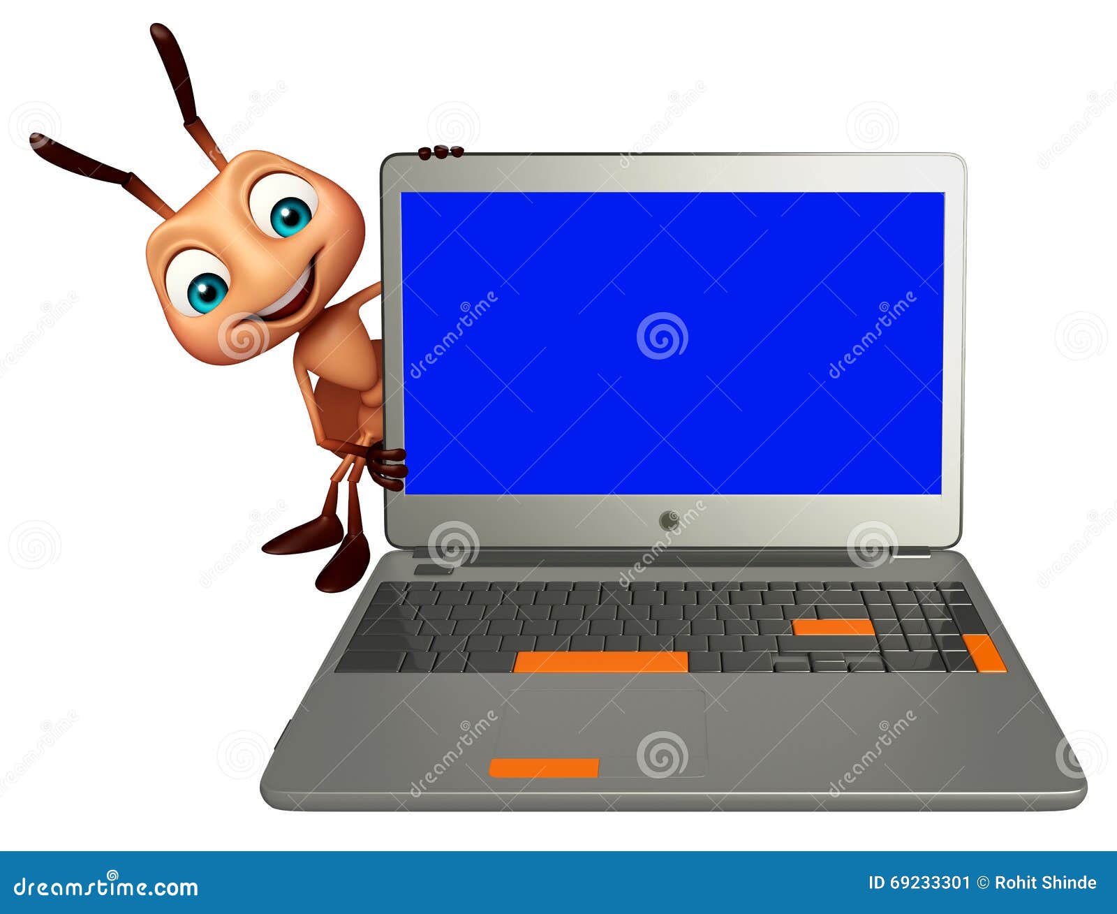 Fun Ant Cartoon Character with Laptop Stock Illustration - Illustration ...