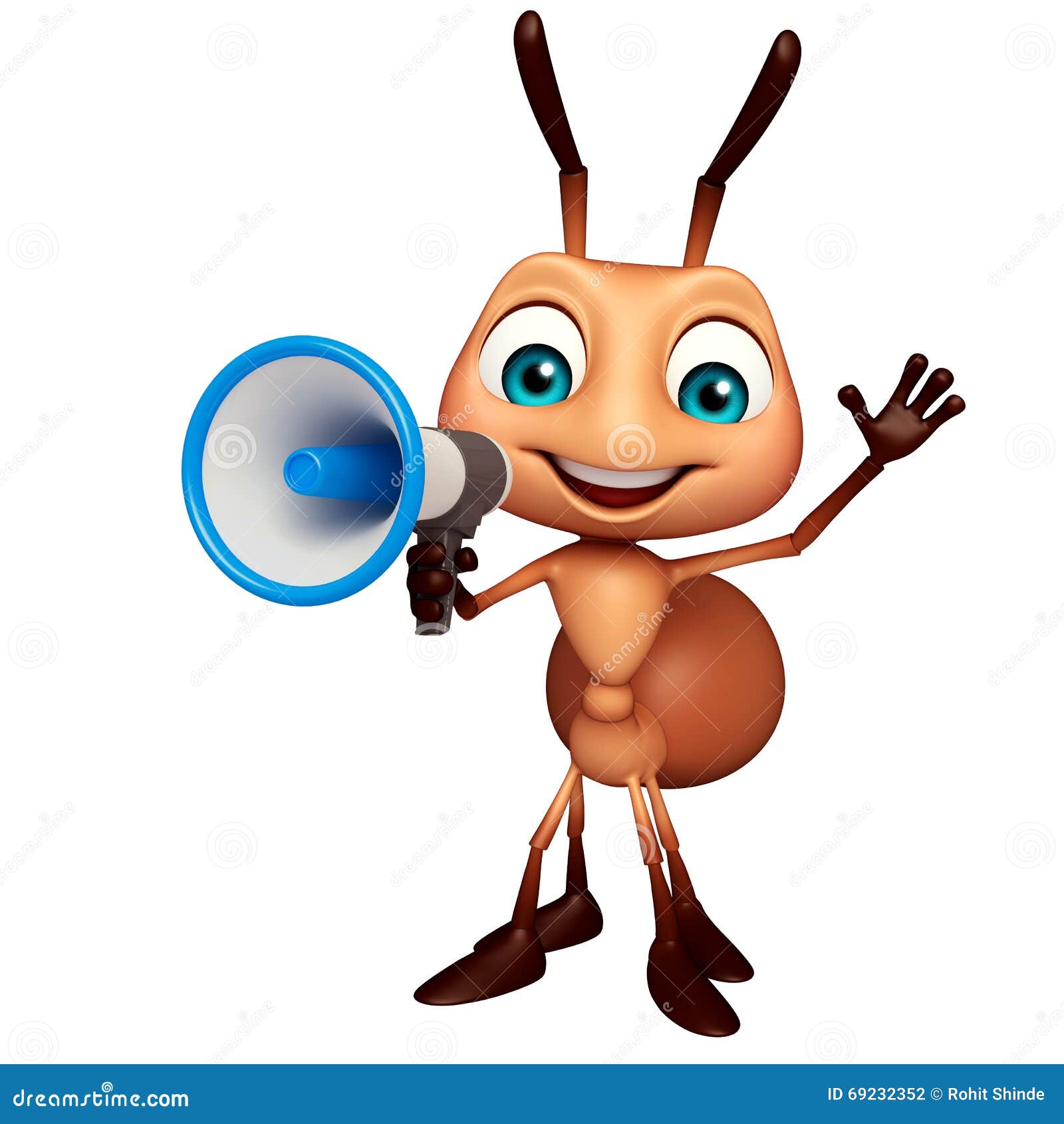 Fun Ant Cartoon Character with Loudspeaker Stock Illustration ...