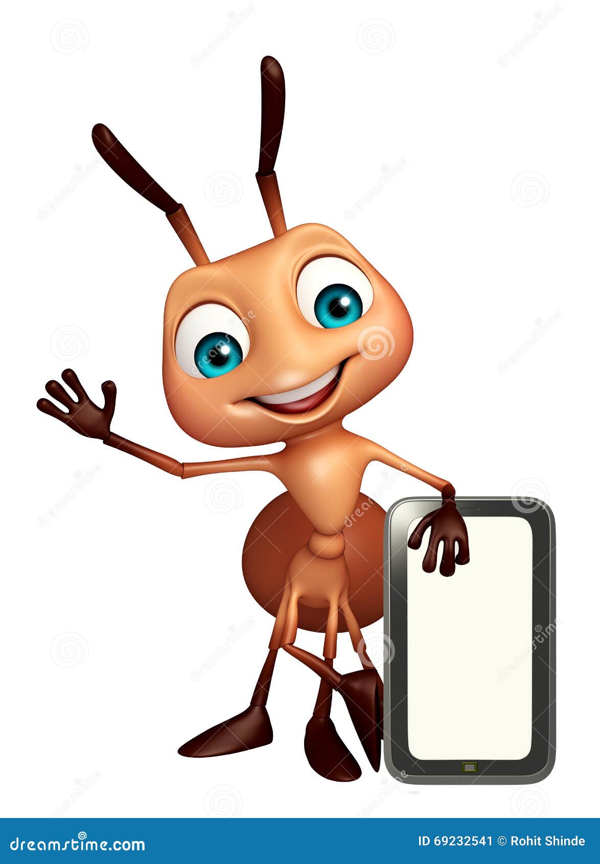Fun Ant Cartoon Character with Mobile Stock Illustration - Illustration ...
