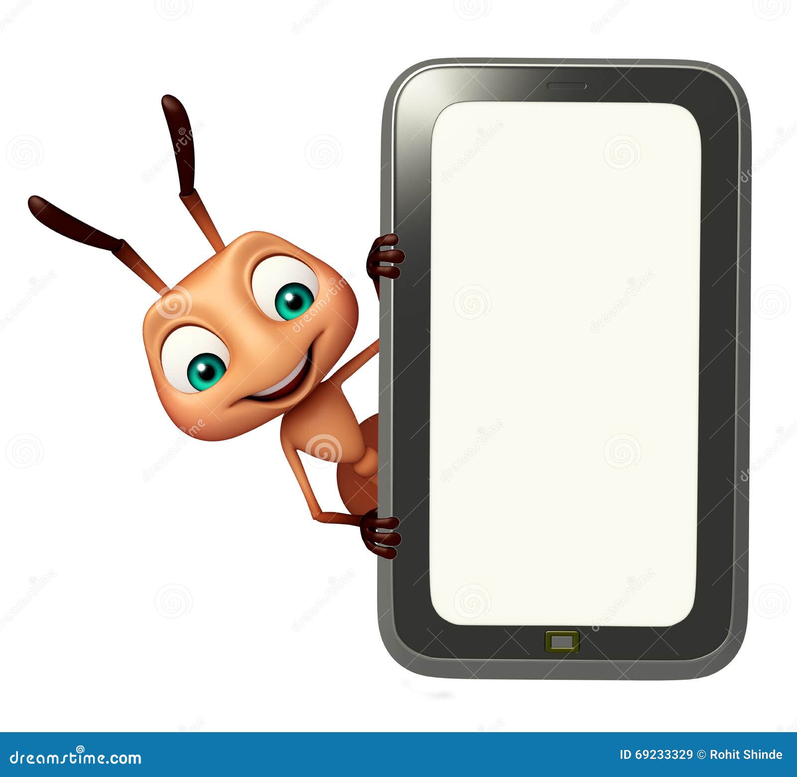 Fun Ant Cartoon Character with Mobile Stock Illustration - Illustration ...