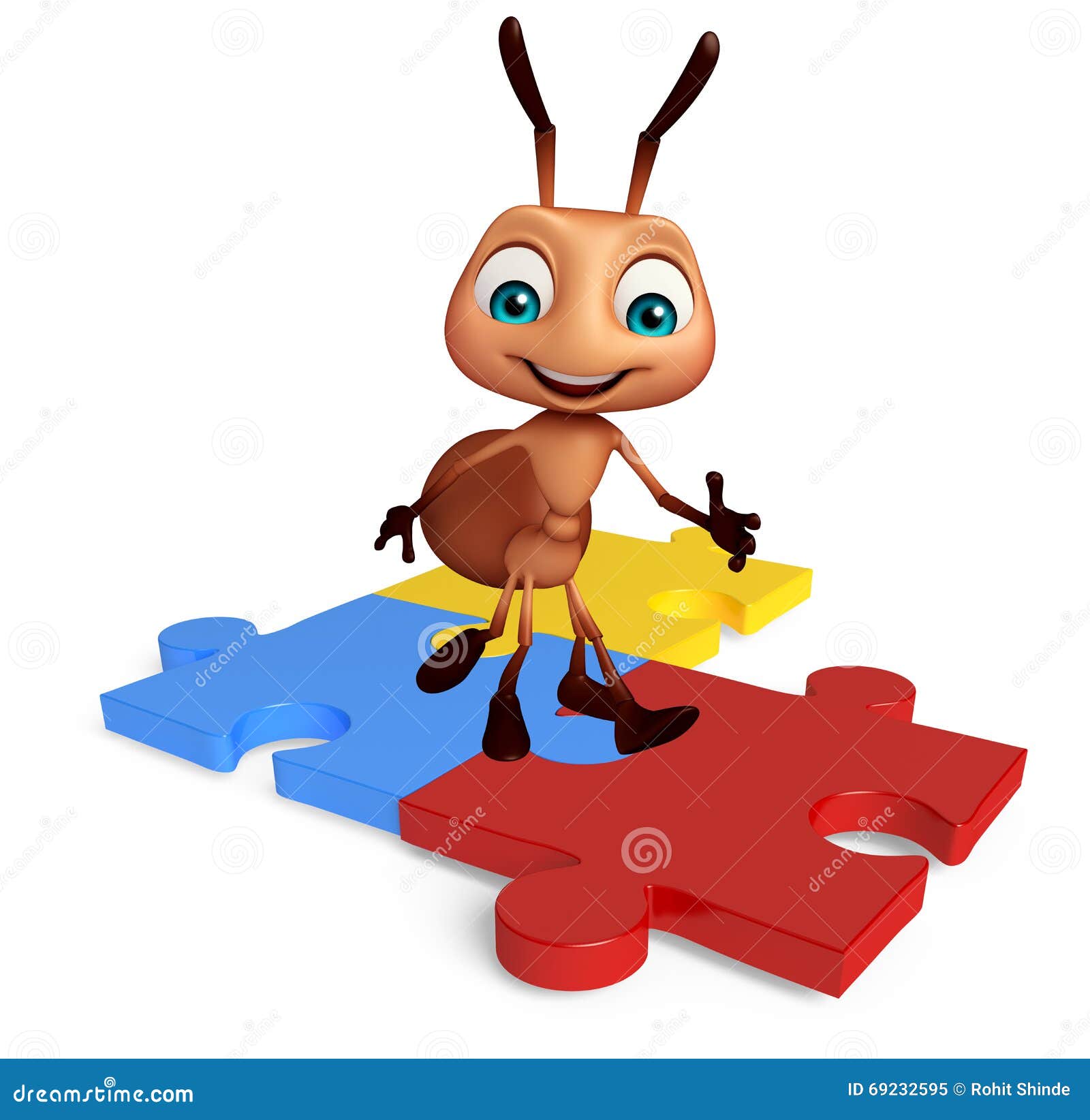 Fun Ant Cartoon Character with Puzzle Stock Illustration - Illustration ...