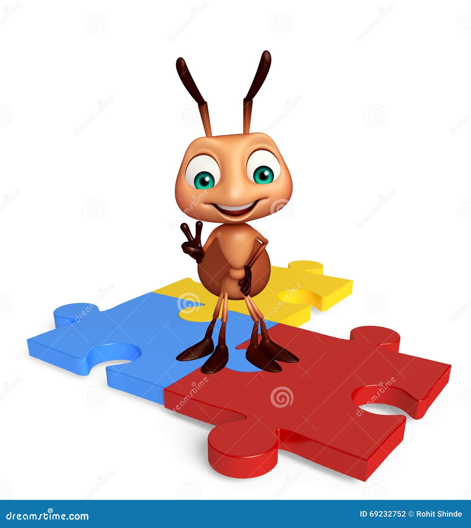 Fun Ant Cartoon Character with Puzzle Stock Illustration - Illustration ...