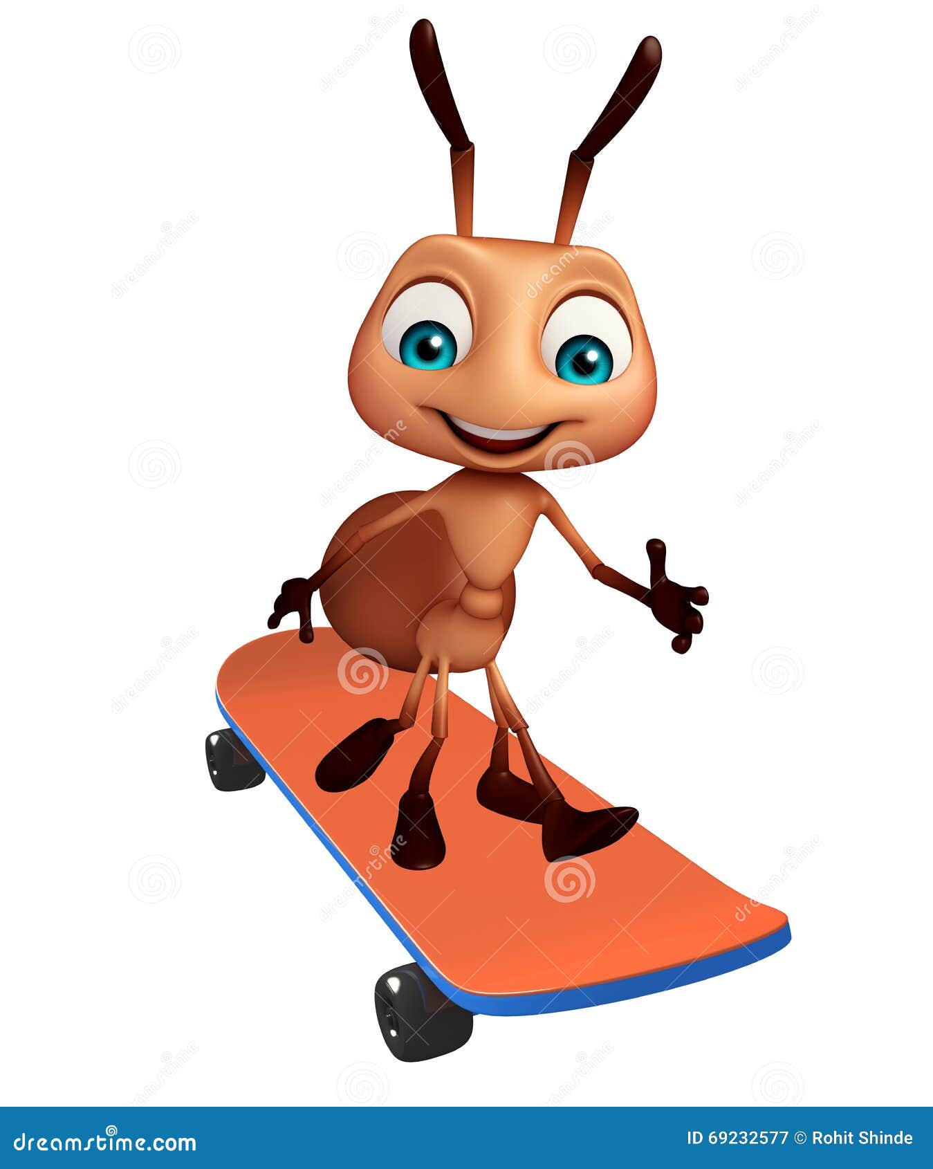 Fun Ant Cartoon Character with Skateboard Stock Illustration ...