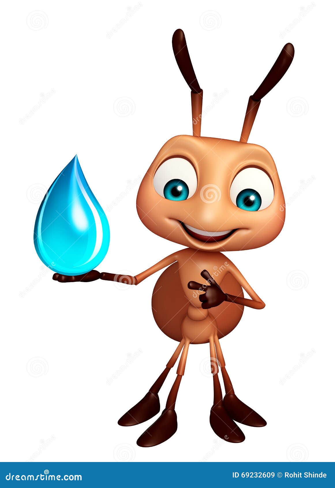 Fun Ant Cartoon Character with Water Drop Stock Illustration ...