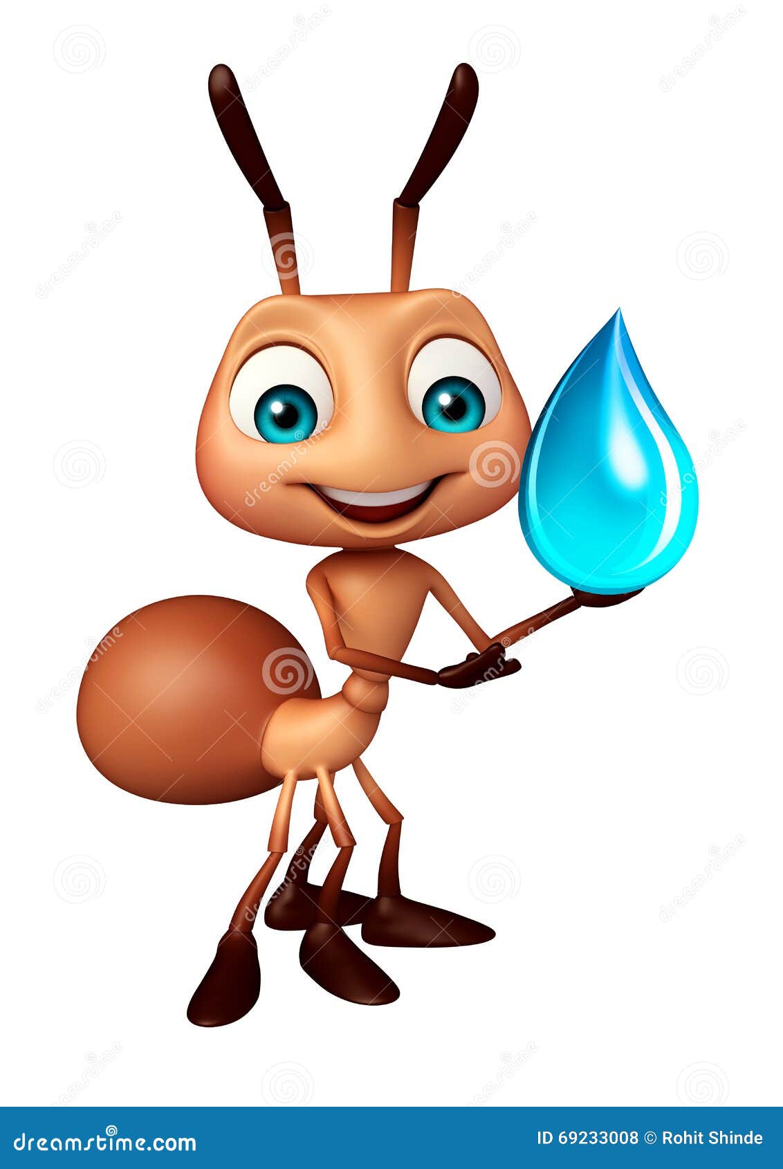 Fun Ant Cartoon Character with Water Drop Stock Illustration ...
