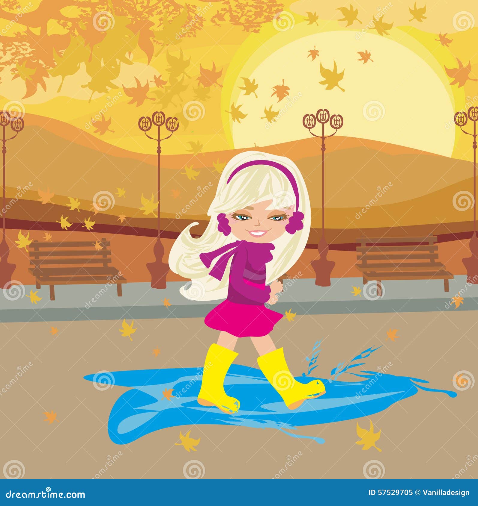 Fun in the autumn day stock vector. Illustration of tree - 57529705